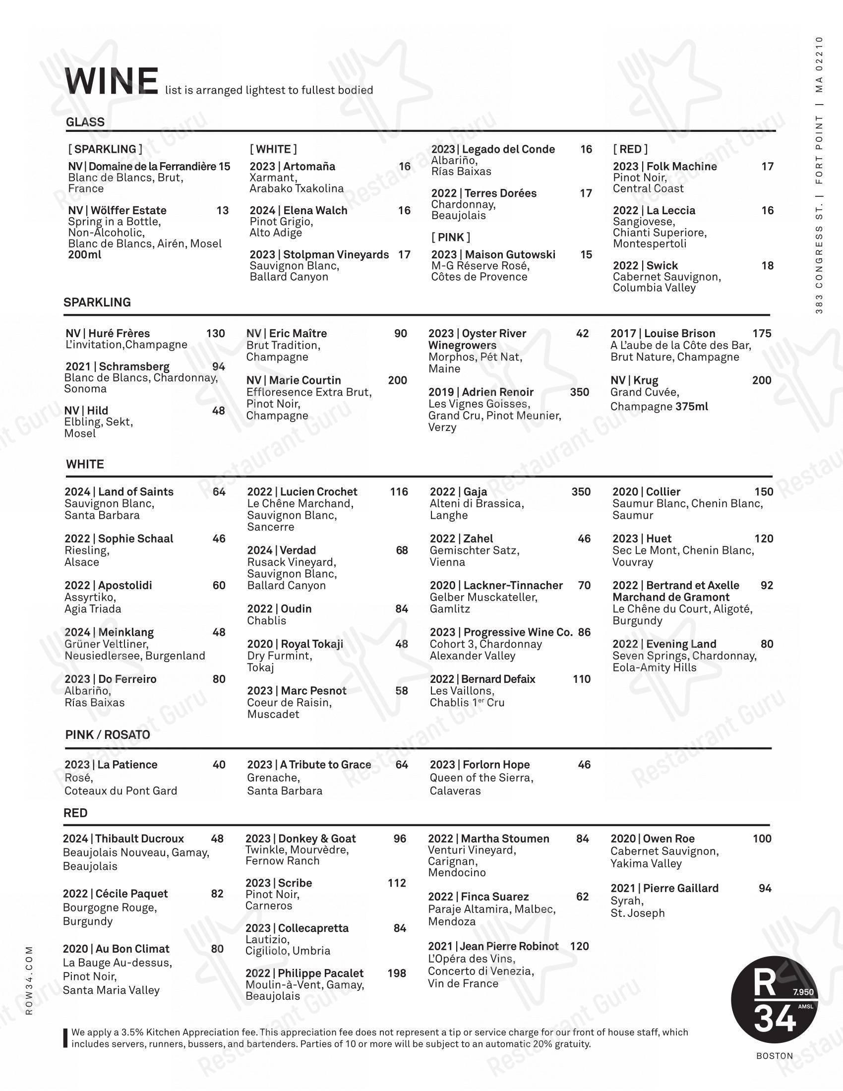 Menu at Row 34 - Seaport Boston pub & bar, Boston, 383 Congress St