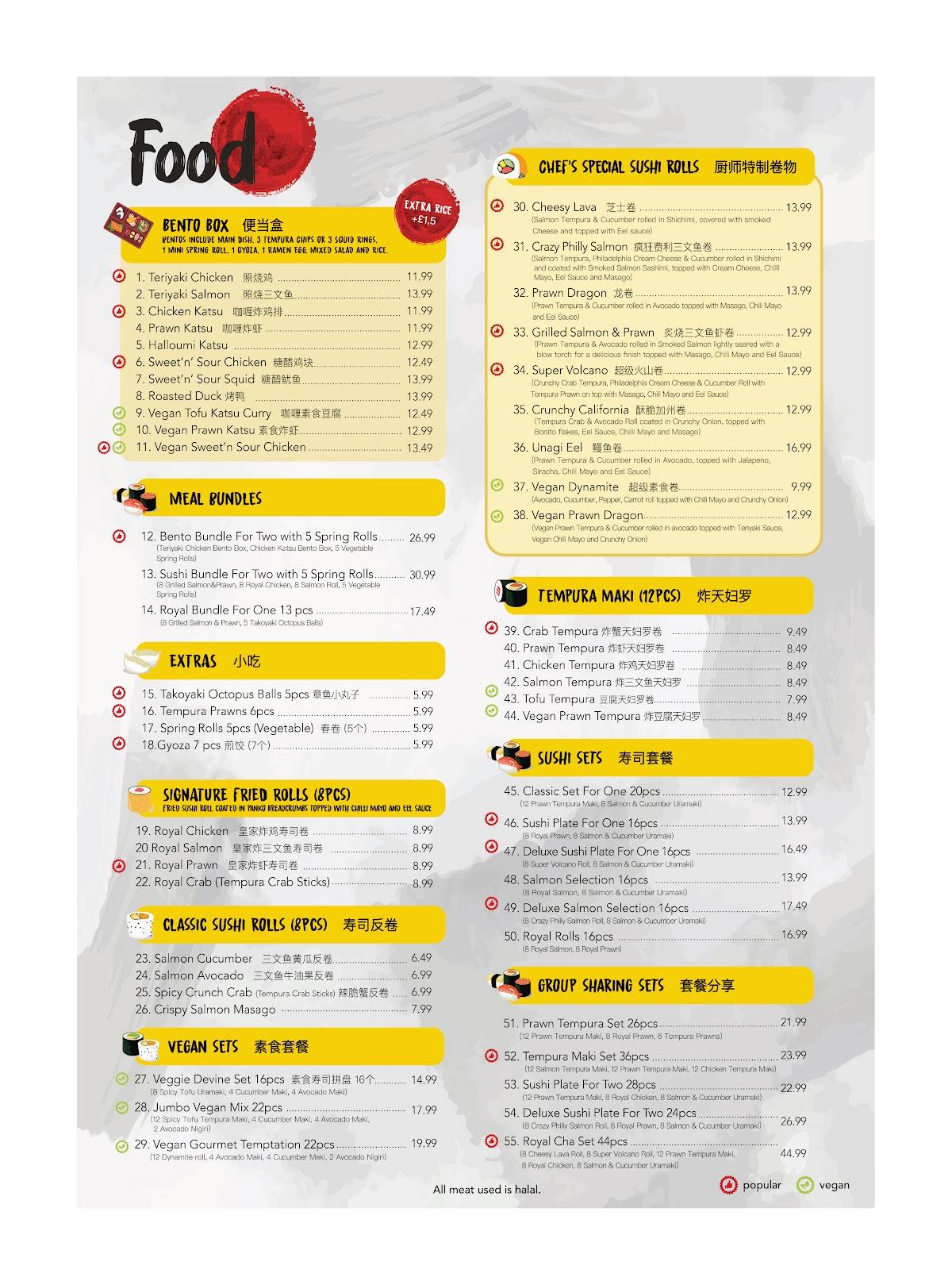 Carta del restaurante Royal Cha, Coventry
