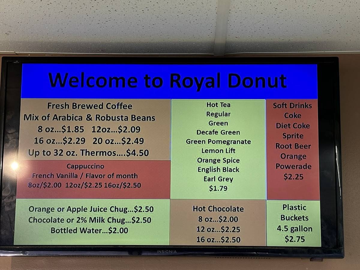Menu at Royal Donut restaurant, Cleveland, State Rd