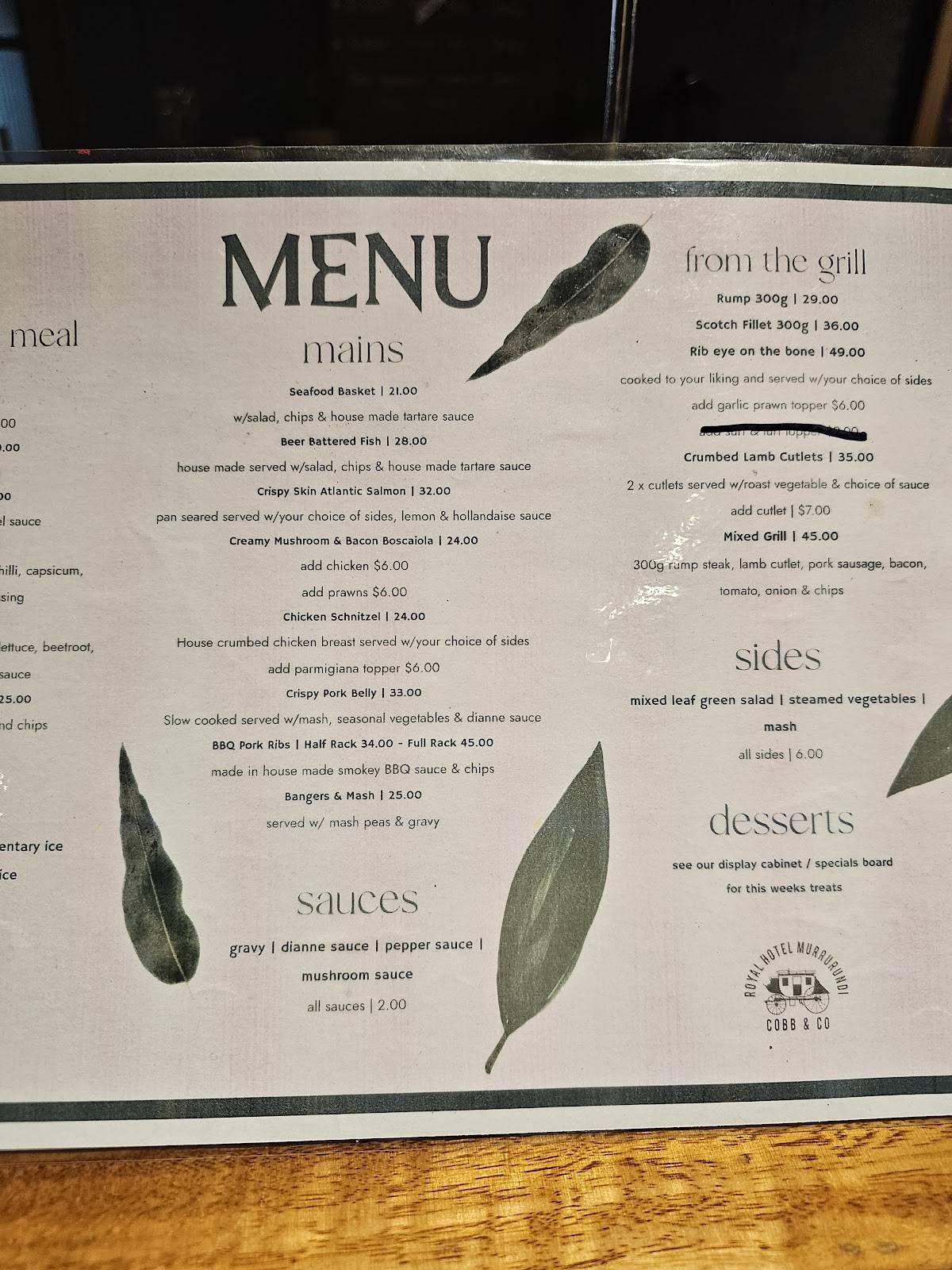 Menu at Royal Hotel pub & bar, Murrurundi