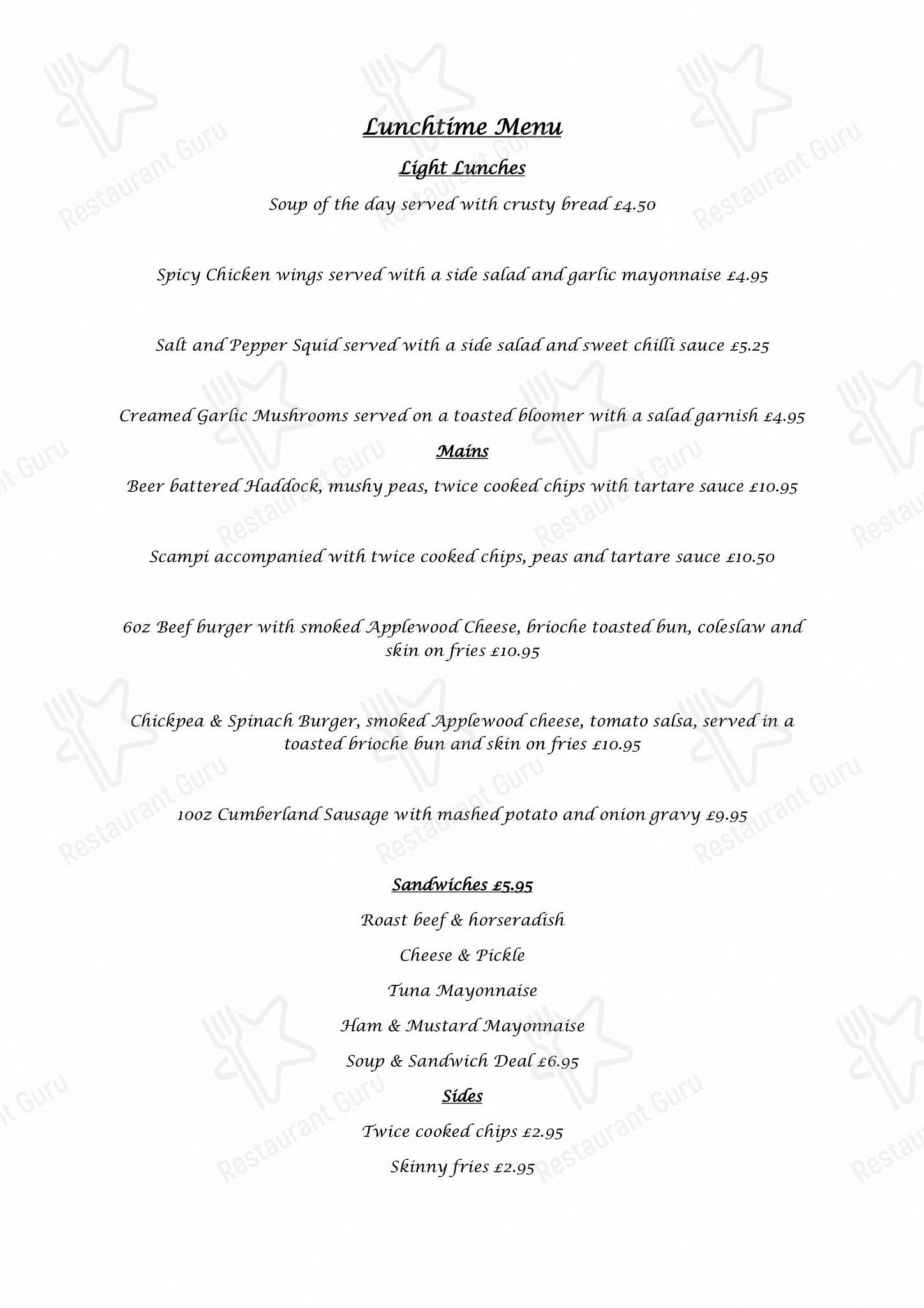 Menu at Royal Station Hotel & Junction Bar, Carnforth