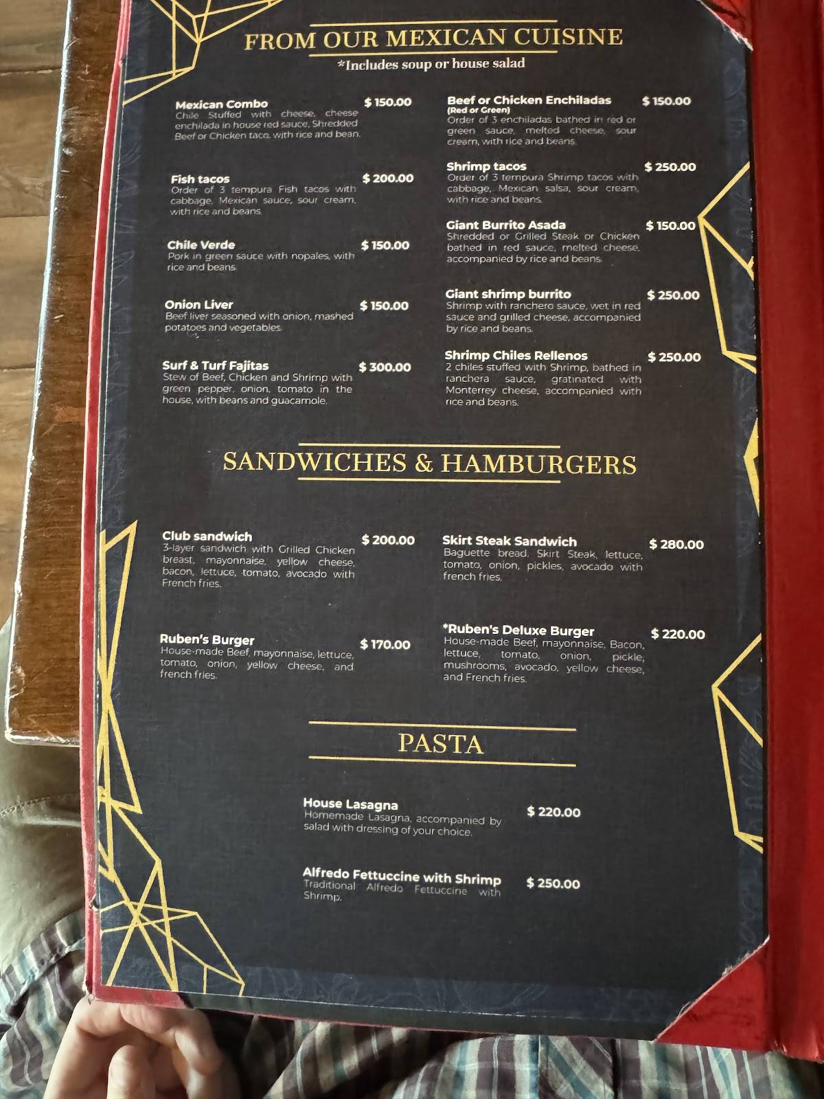 Menu at Ruben's steakhouse, Primo Tapia