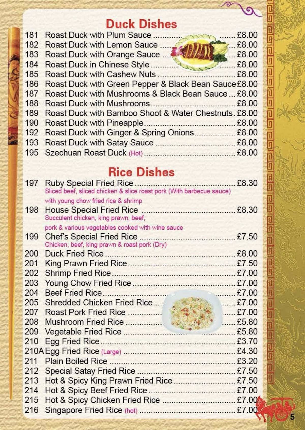 Menu at Ruby Chinese Takeaway restaurant, Wisbech