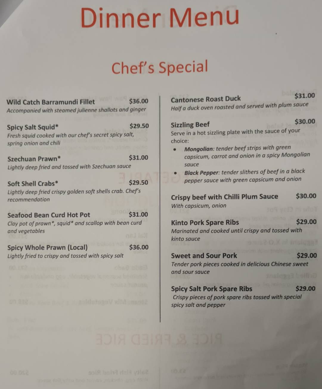 Menu at Ruby Vietnamese Restaurant, Darwin City