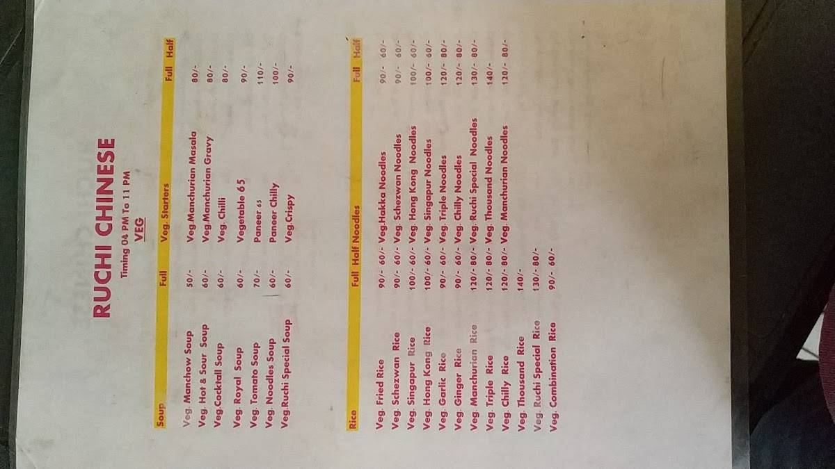 Menu at Ruchi Fast Food Juice Centre, Pune