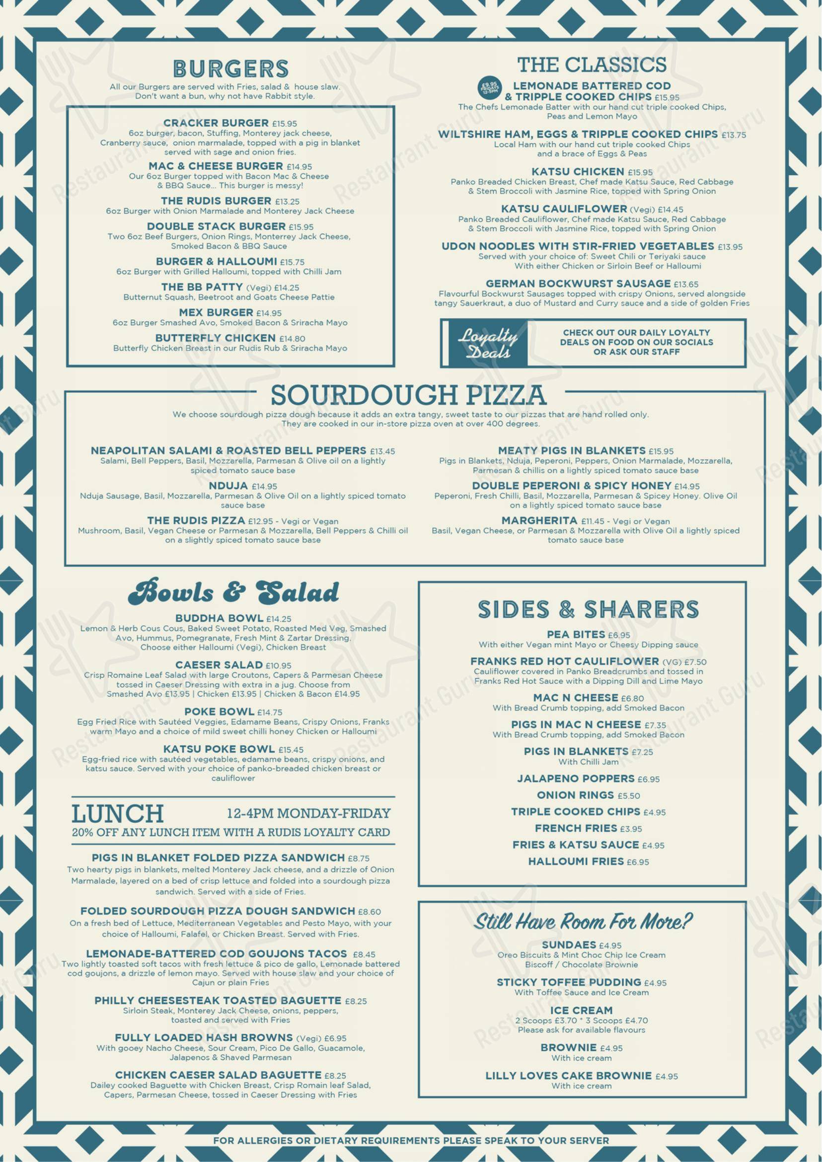 Menu at Rudi's Bar, Swindon