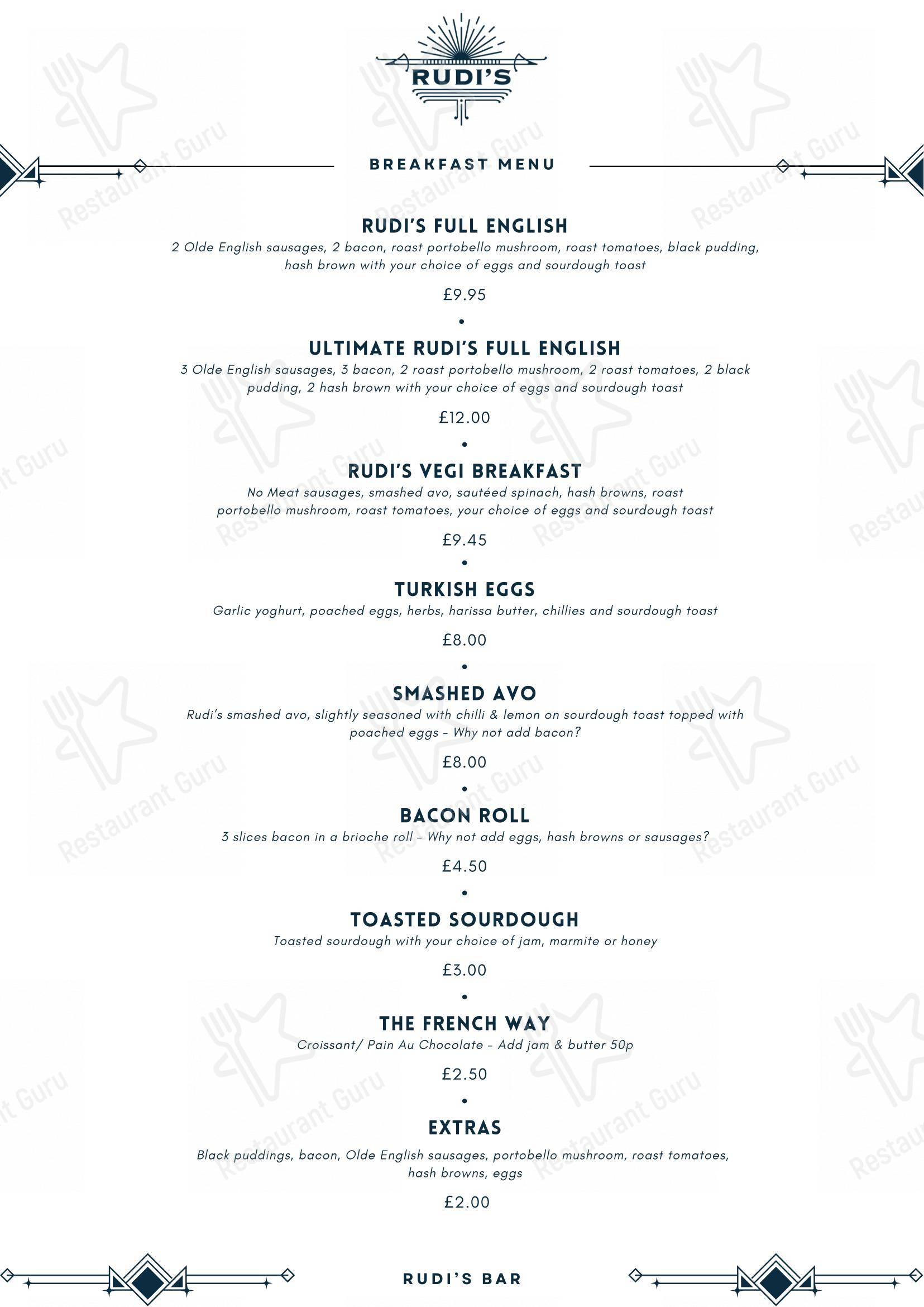 Menu at Rudi's Bar, Swindon