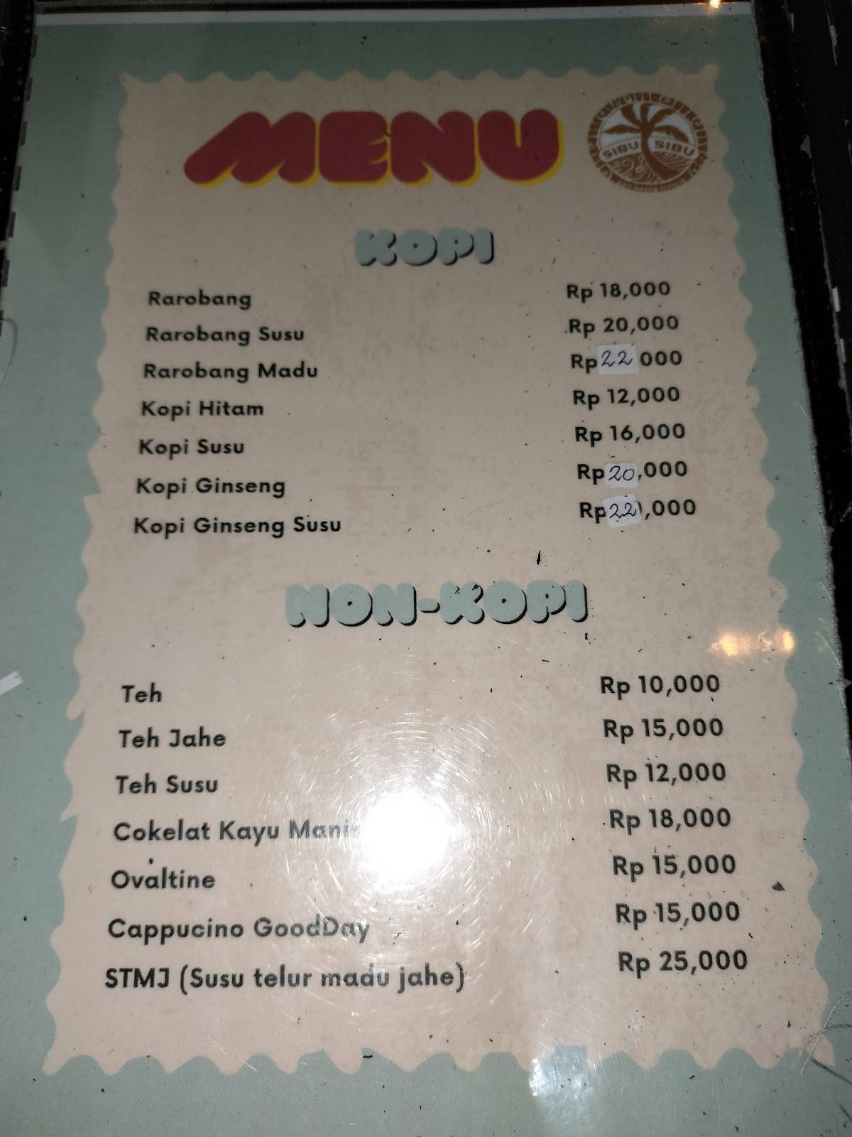 Carta del café Rumah Kopi Sibu Sibu, Ambon, Ambon, 852J+V96