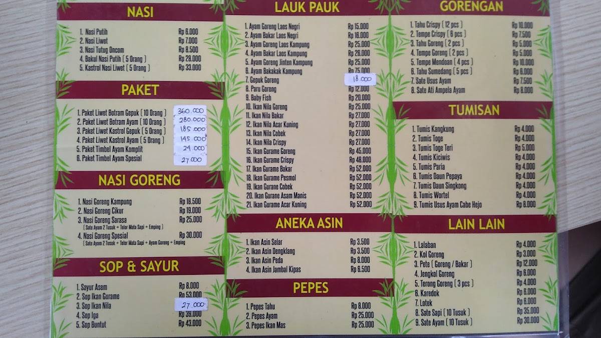 Menu at Rumah makan Saung Sarasa restaurant, Subang