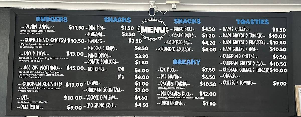 Menu at Runaway Lunch Box cafe, Mudjimba