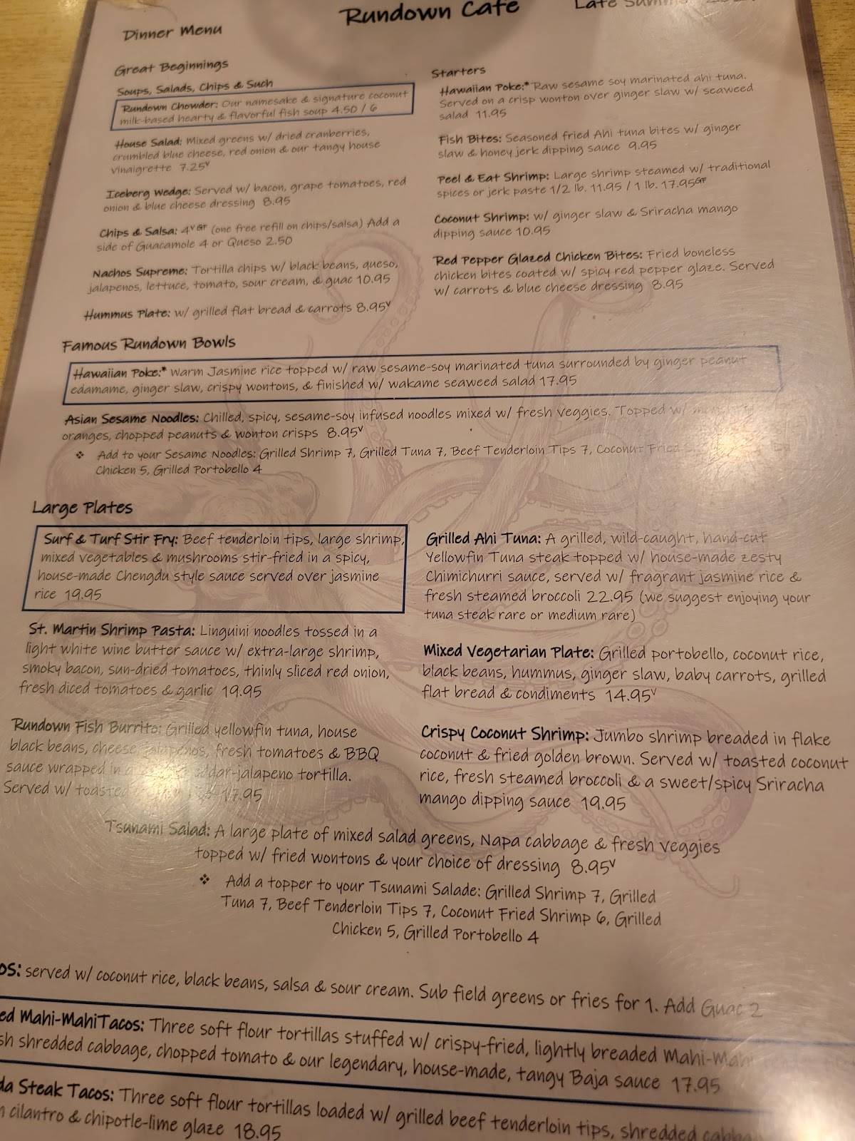 Menu at Rundown Cafe, Kitty Hawk