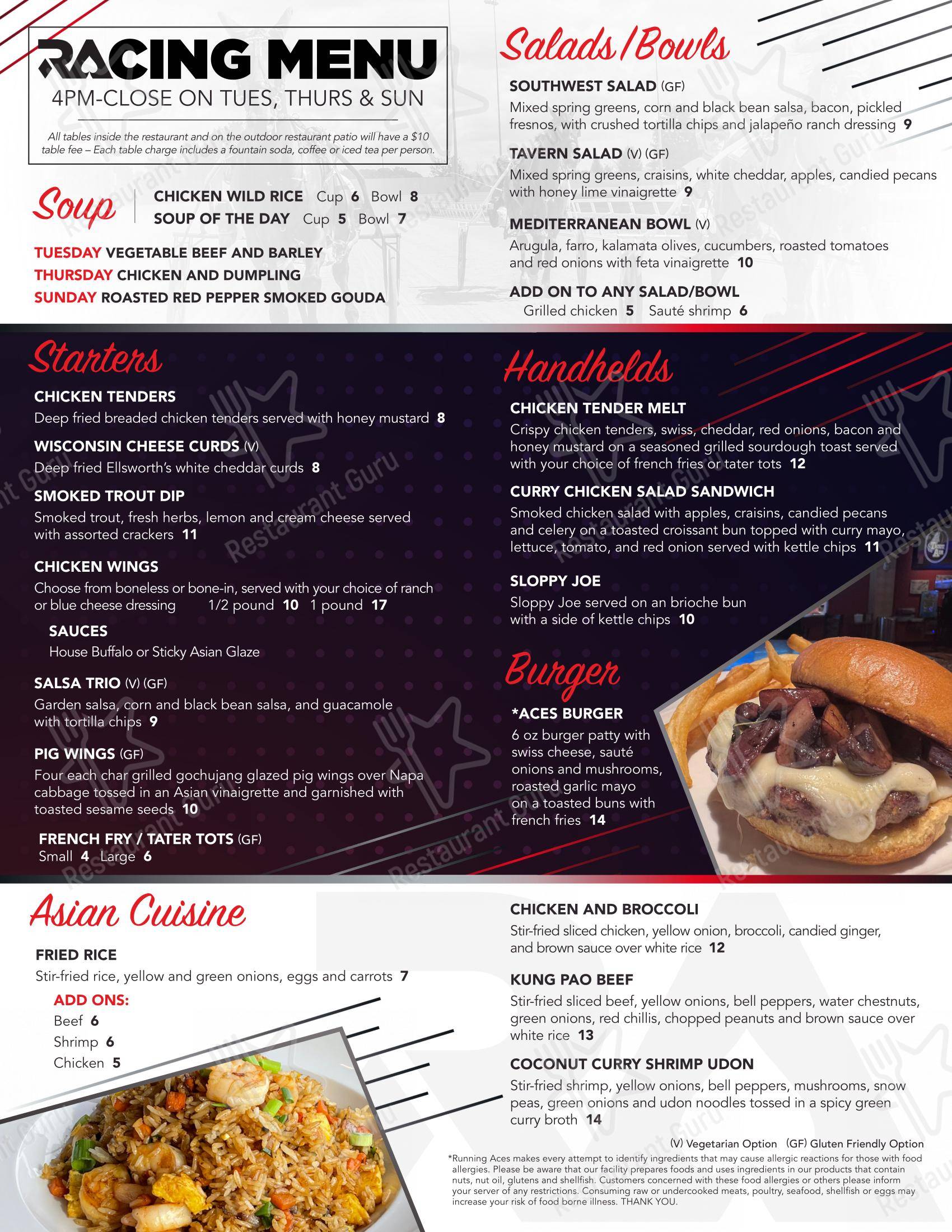 Menu at Running Aces Casino, Hotel & Racetrack restaurant, Columbus