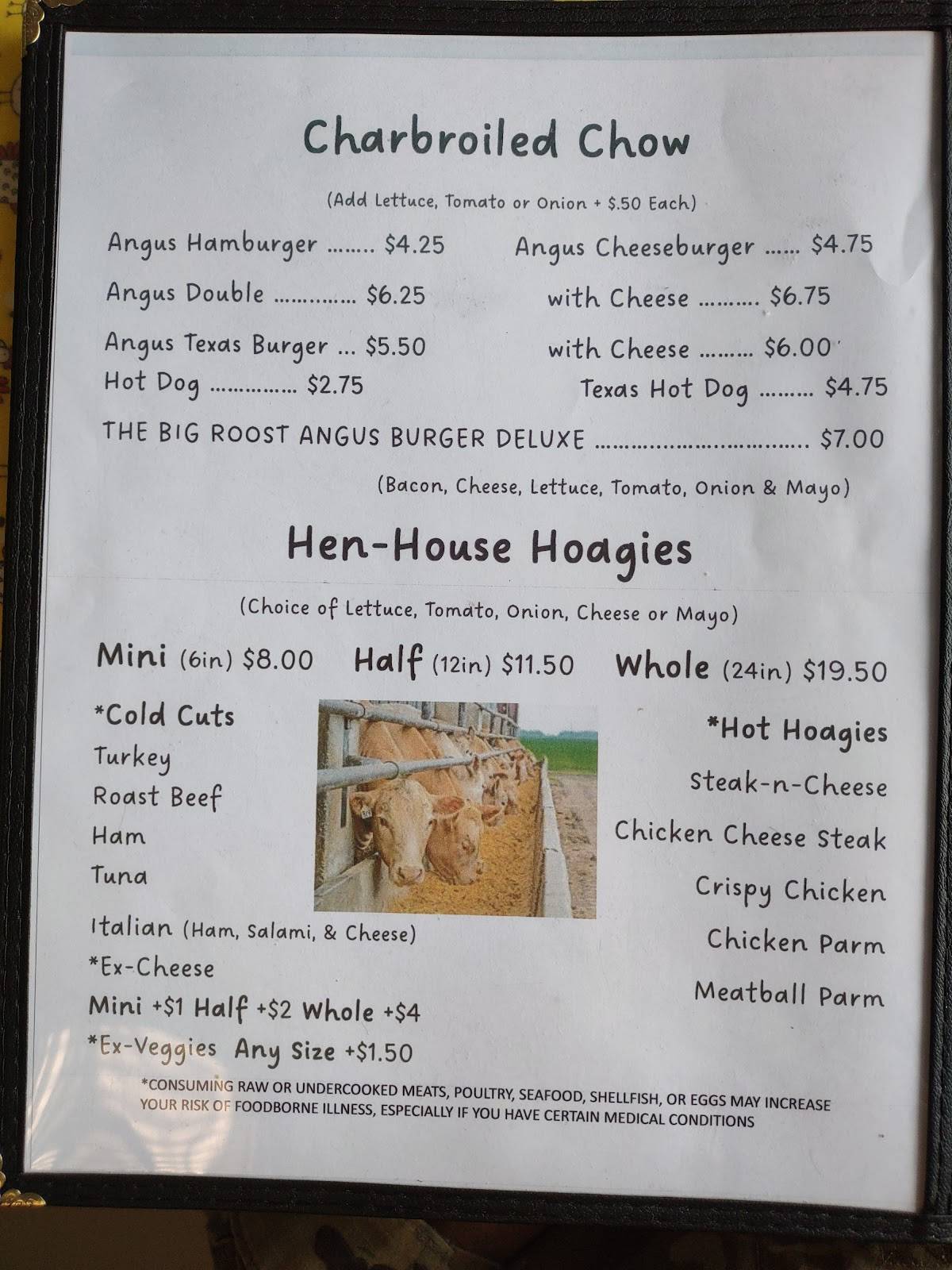 Menu at Rustic Roost Cafe, USA