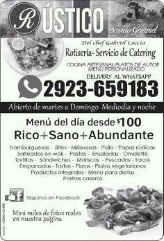 Menu at Rustico restaurant, Coronel Suárez