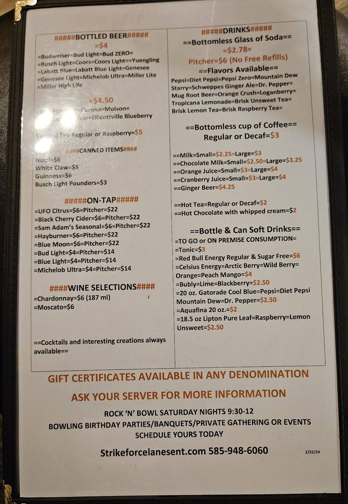 Menu at Rusty Rail Bar & Grill, Oakfield