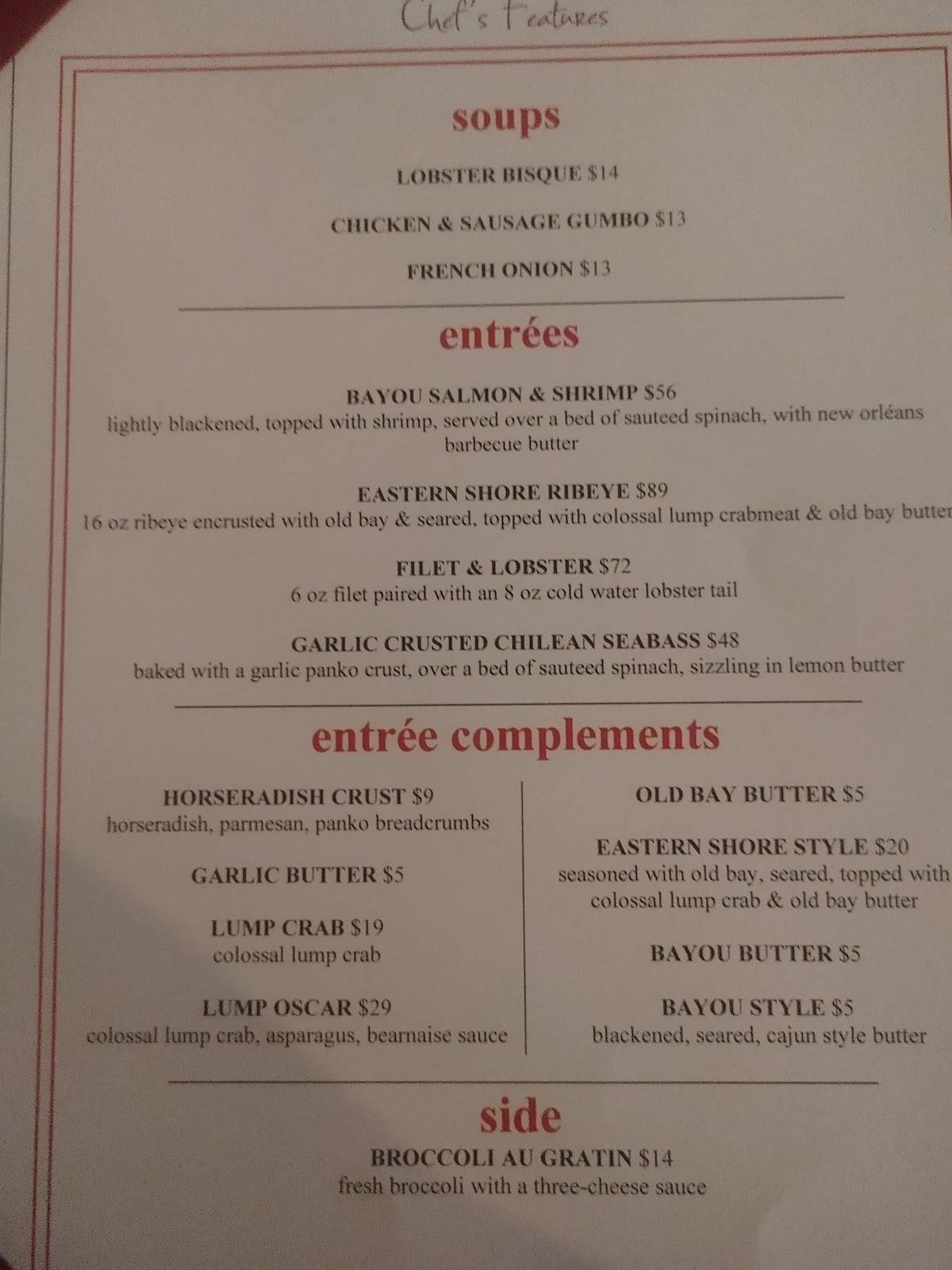 Menu at Ruth's Chris Steak House steakhouse, Ocean Pines, Maid at Arms Ln