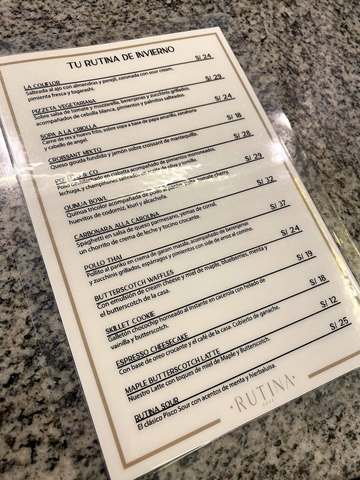 Carta de Rutina Café - San Isidro, San Isidro