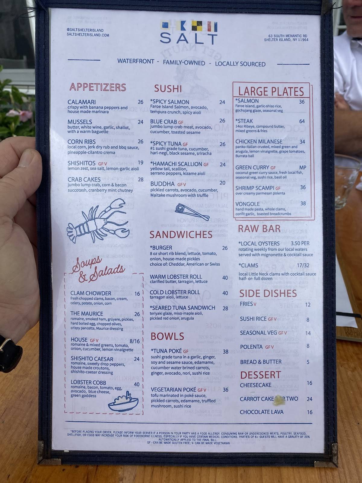 Menu at SALT Waterfront Bar & Grill, Shelter Island