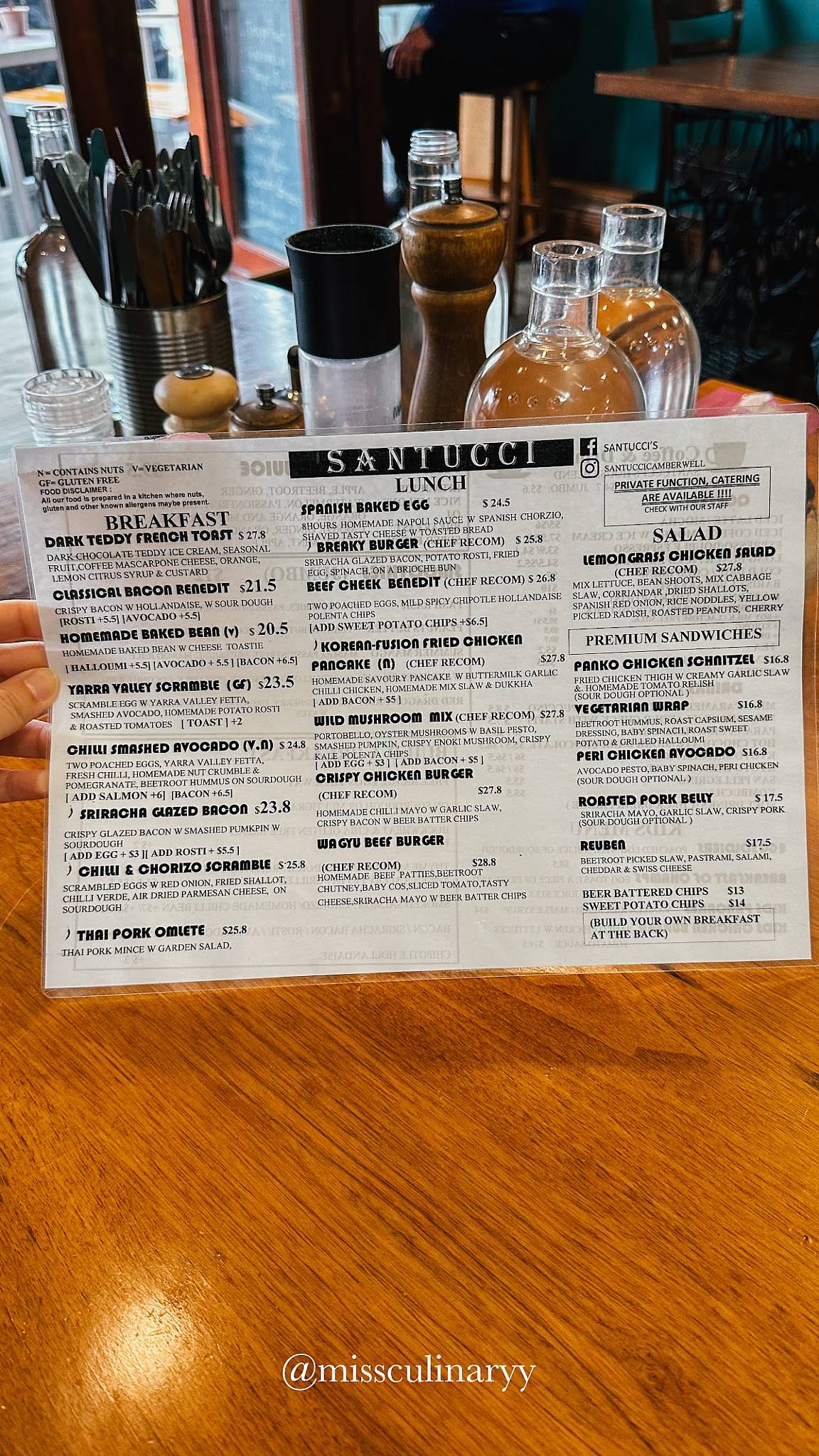 Menu at SANTUCCI’s CAFE&DELICIOUS AT CORNER(Dinner), Camberwell