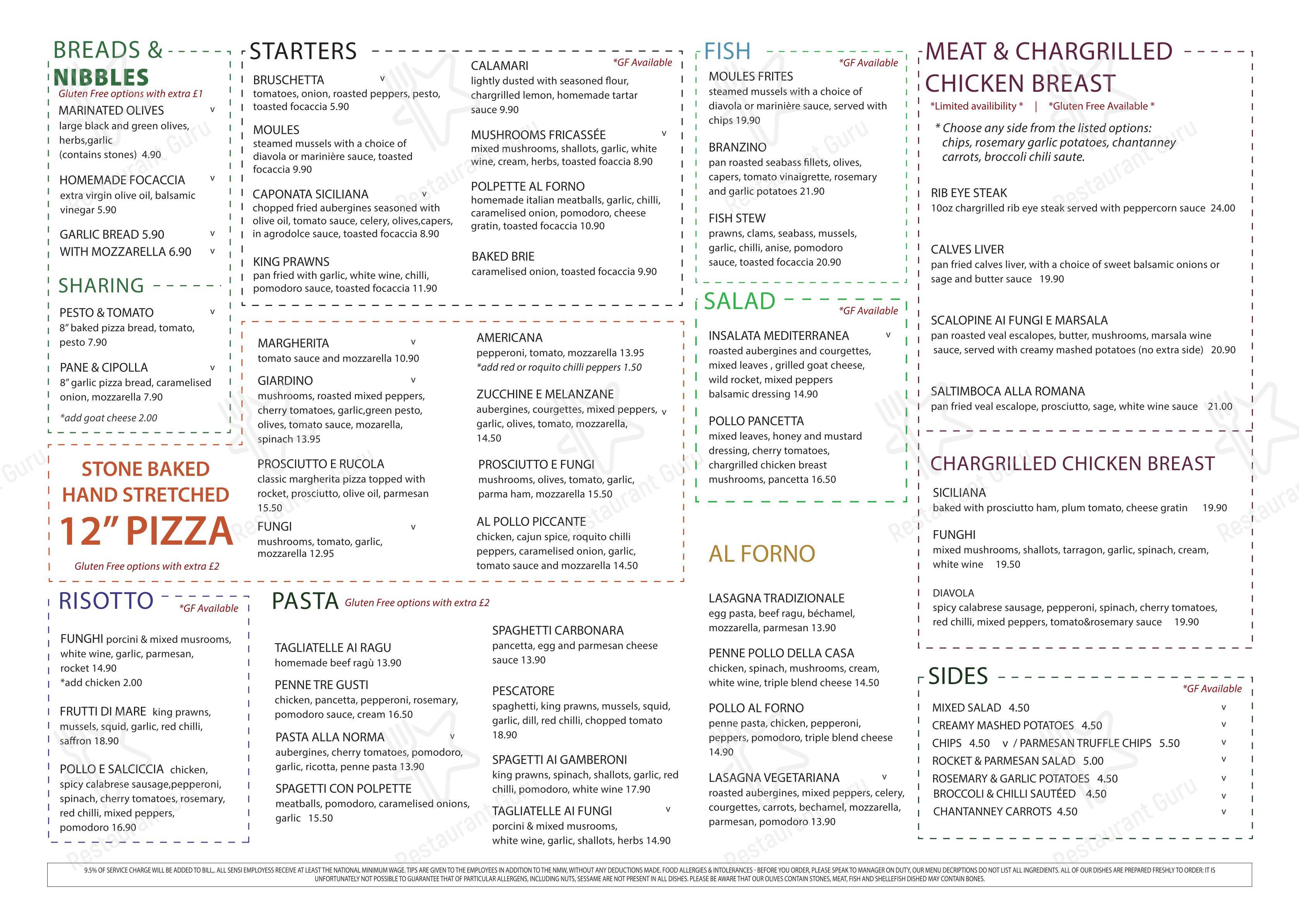 Menu at SENSI restaurant, Pinner