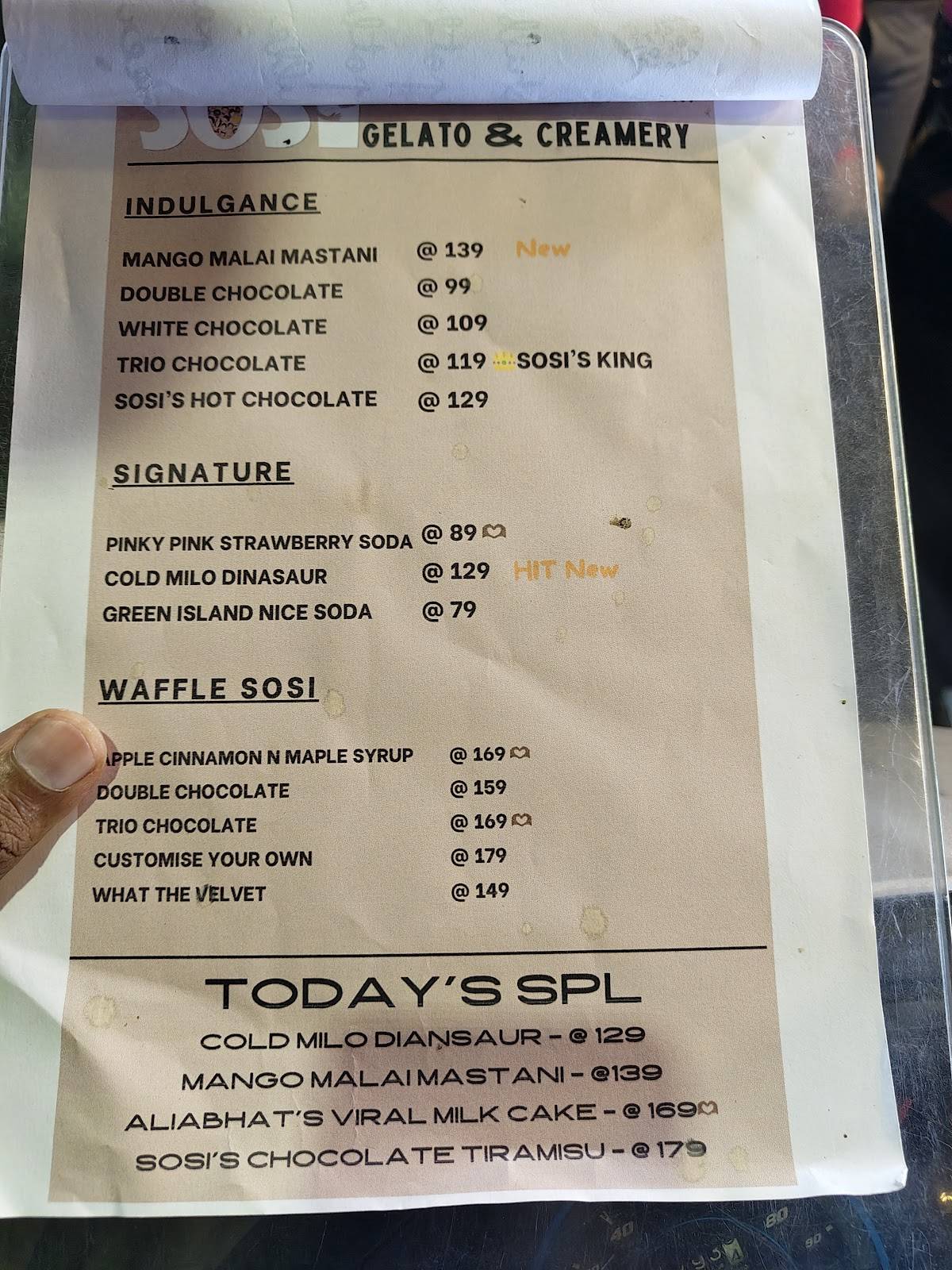 Menu at SOSI - GELATO & CREAMERY CART, Chennai