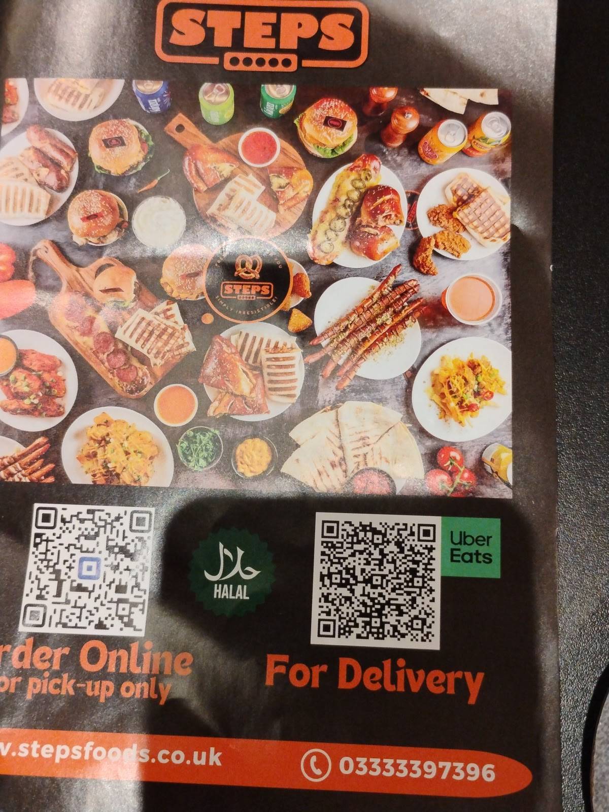 Menu at STEPS restaurant, Sheffield