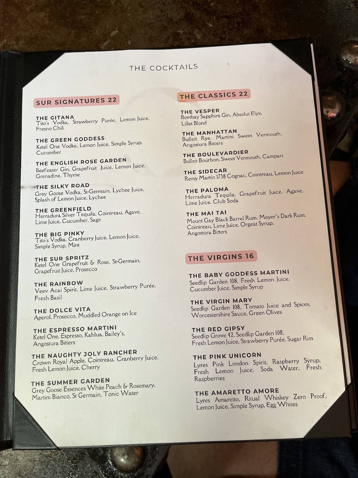Menu at SUR Restaurant and Lounge, West Hollywood, 606-614 N Robertson Blvd