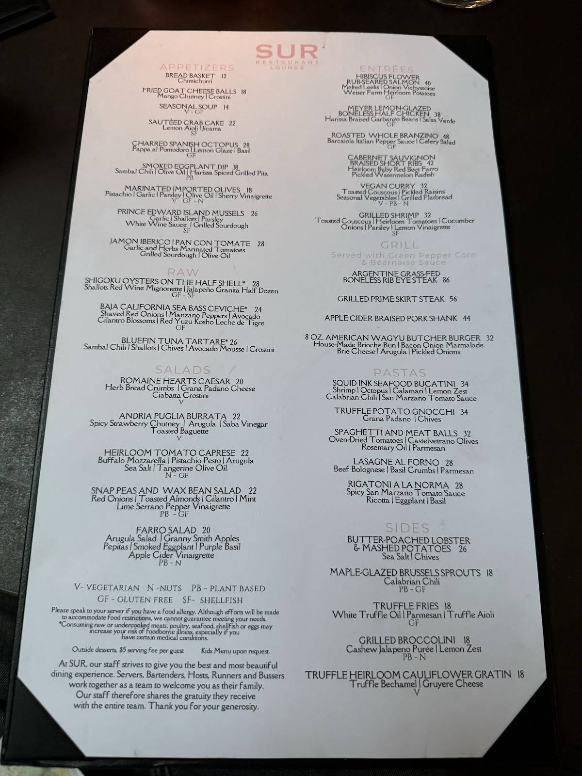 Menu at SUR Restaurant and Lounge, West Hollywood, 606-614 N Robertson Blvd