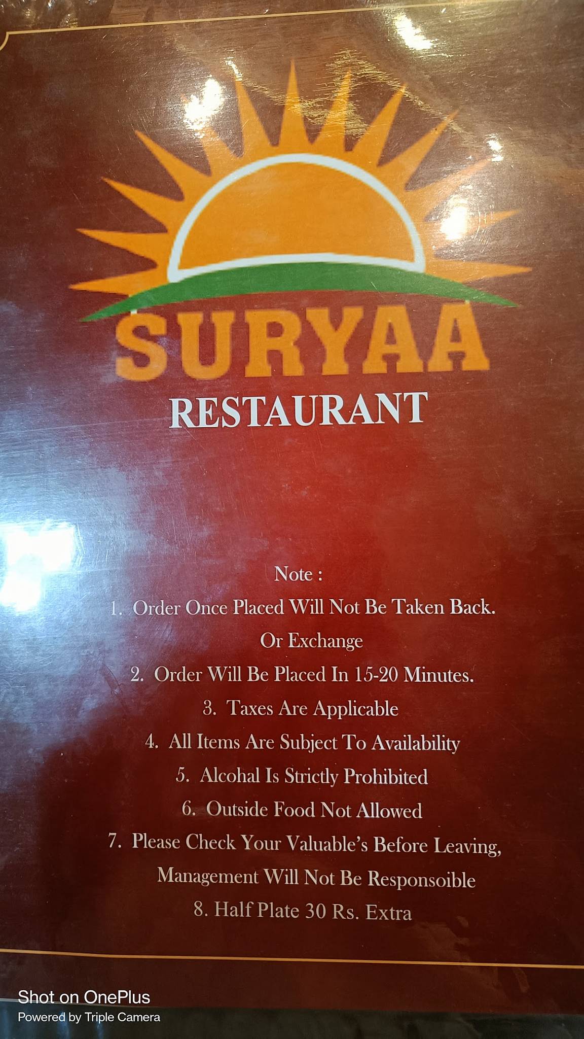 Menu at SURYAA RESTAURANT, Jaipur, Kanta Choraha