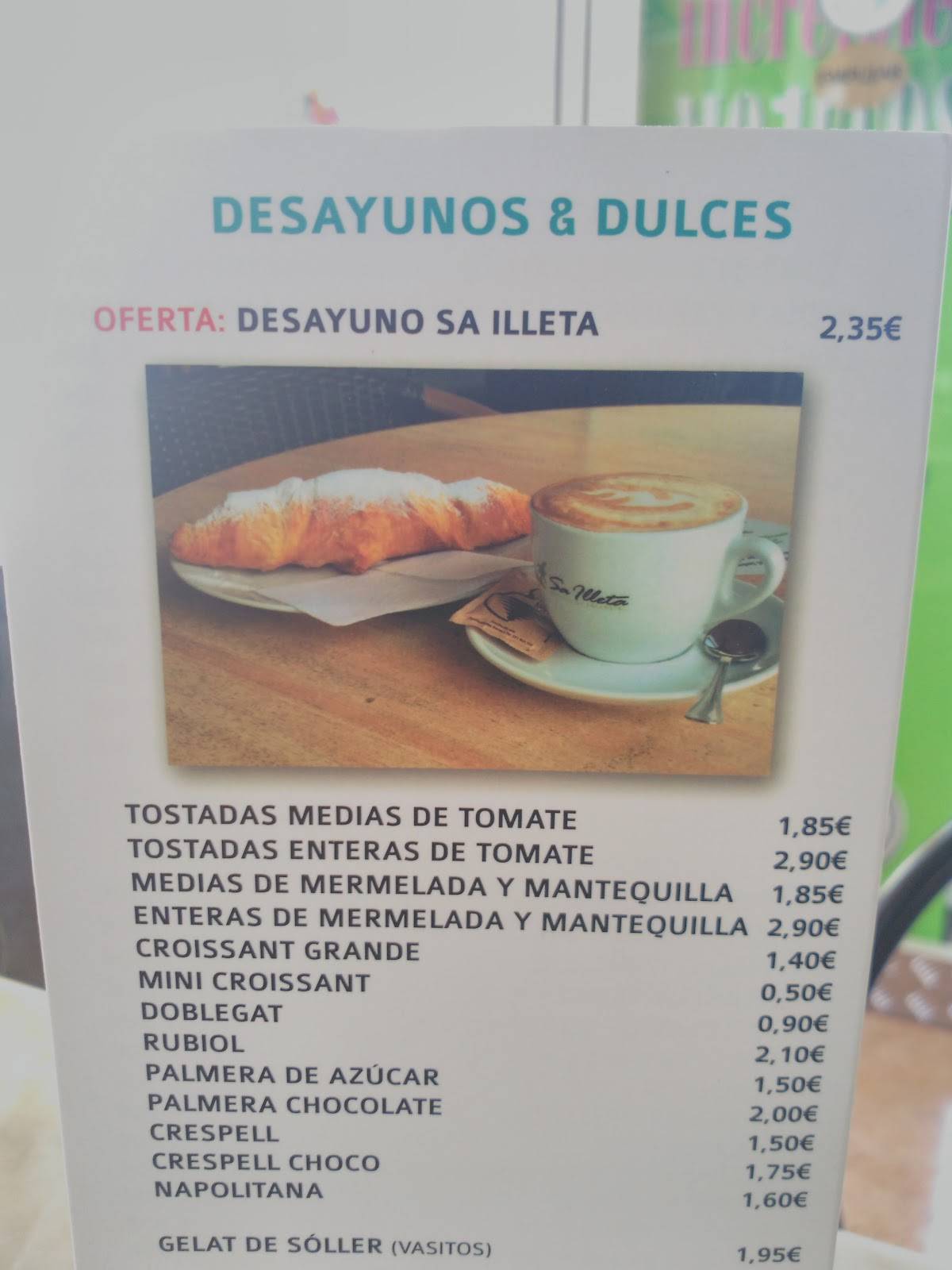 Carta del restaurante Sa Illeta, Es Pont d'Inca