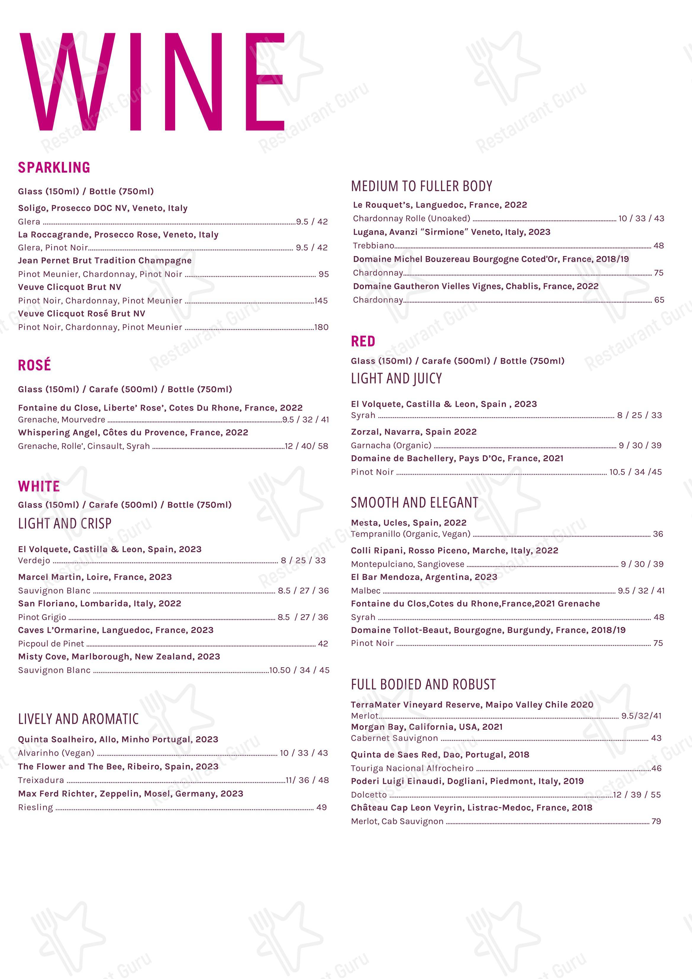 Carta de Saba Restaurant, Dublin, 7 William St S