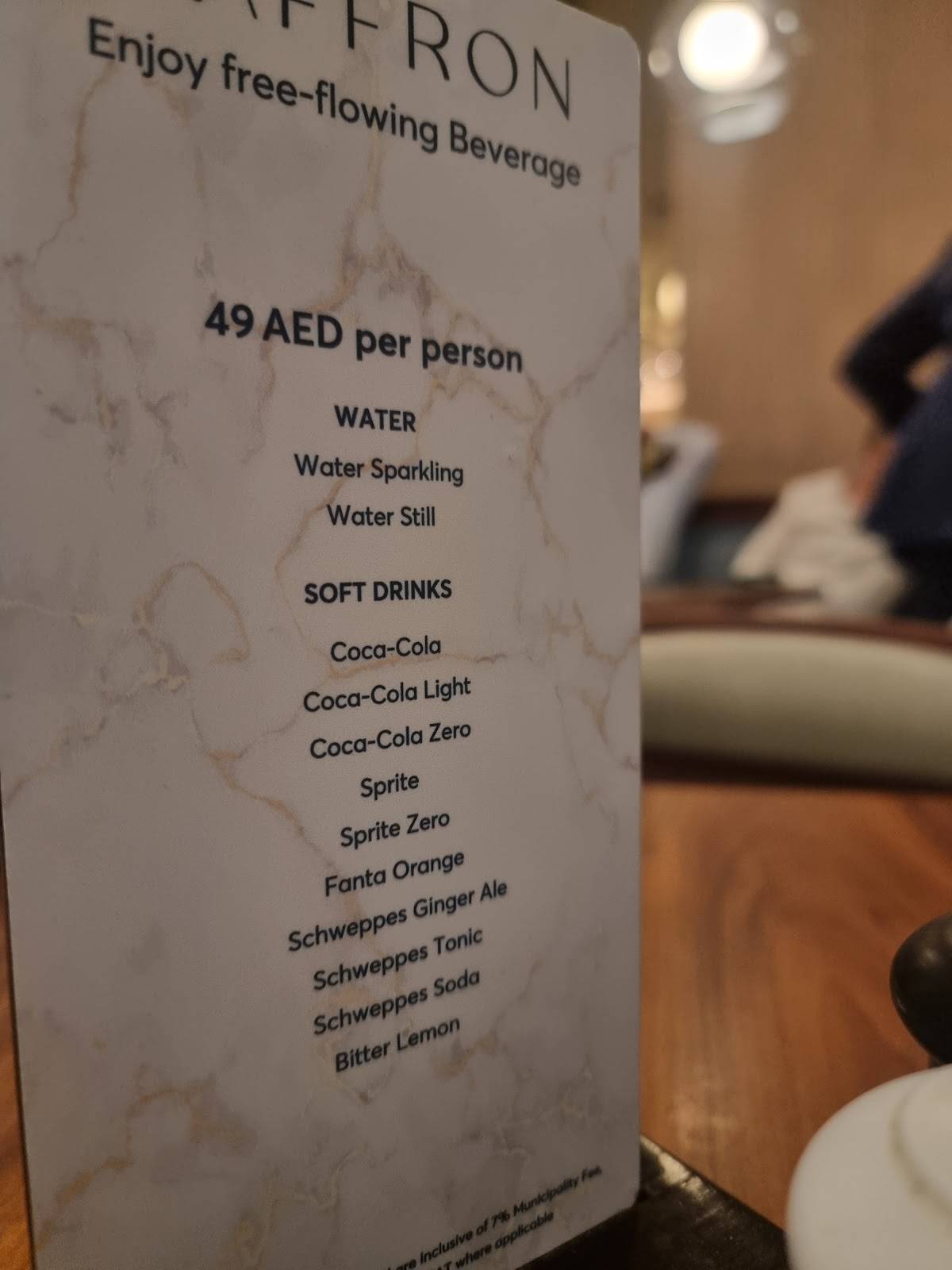 Menu at Saffron Restaurant, Dubai