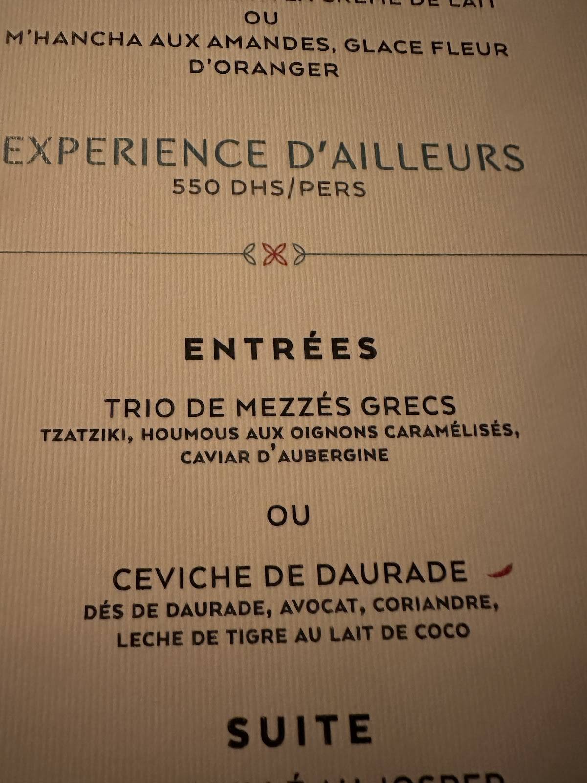 Menu au Safran by Koya restaurant, Marrakech