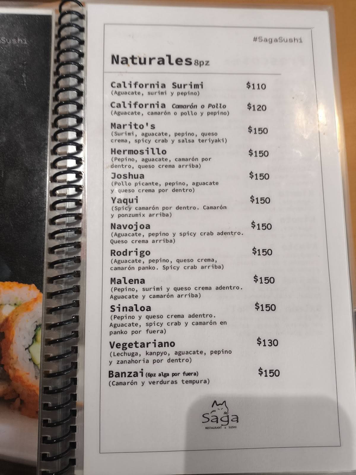 Menu at Saga Restaurant & Sushi Bar, Hermosillo, Blvd. Valentín Gómez ...