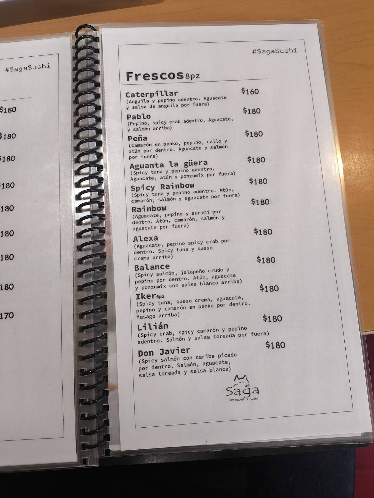 Menu at Saga Restaurant & Sushi Bar, Hermosillo, Blvd. Valentín Gómez ...
