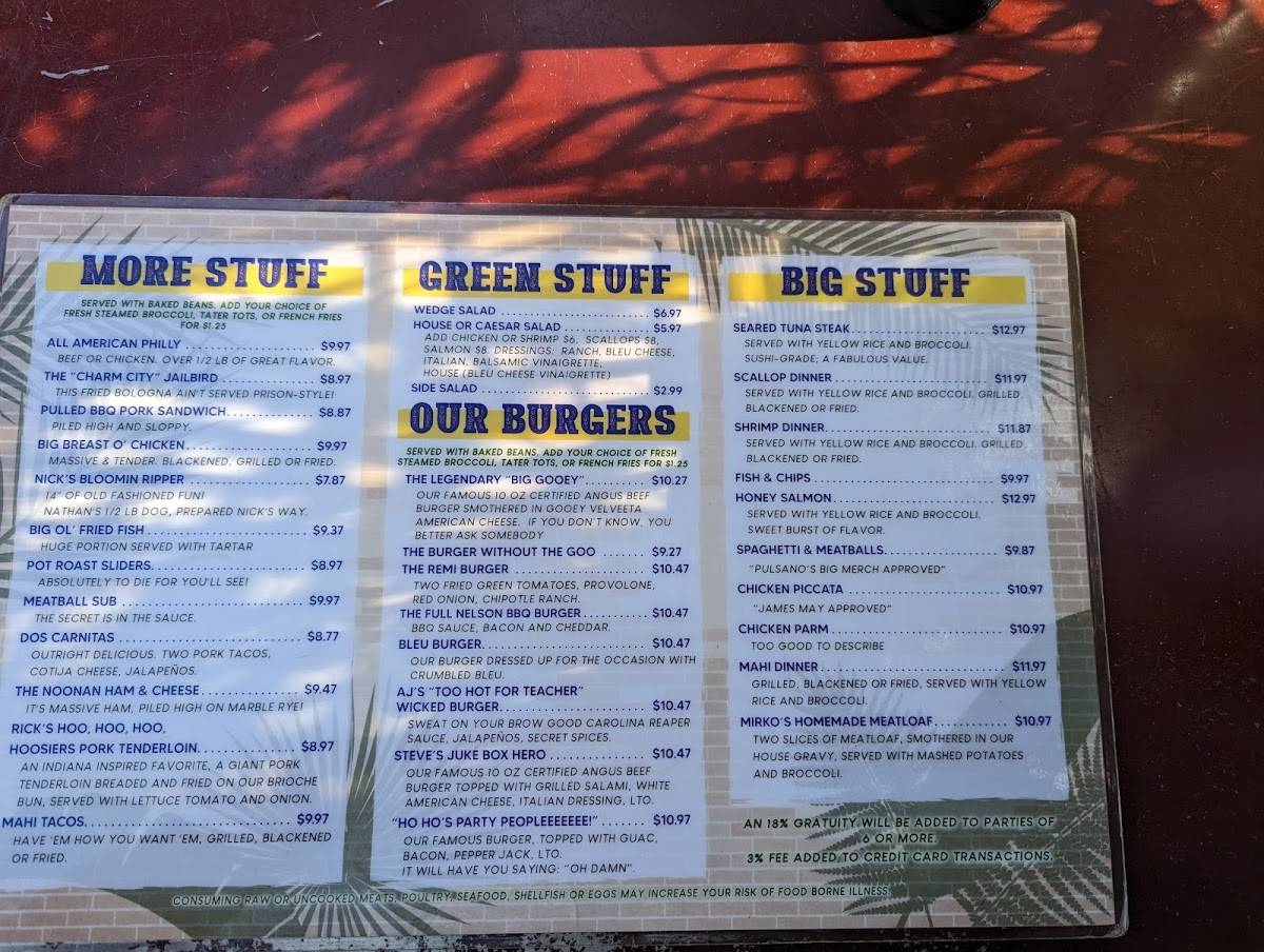 Menu at The Joint St. Pete pub & bar, Saint Petersburg