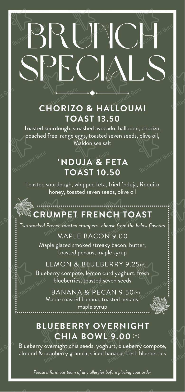 Menu at Saint & Sinner pub & bar, St Albans