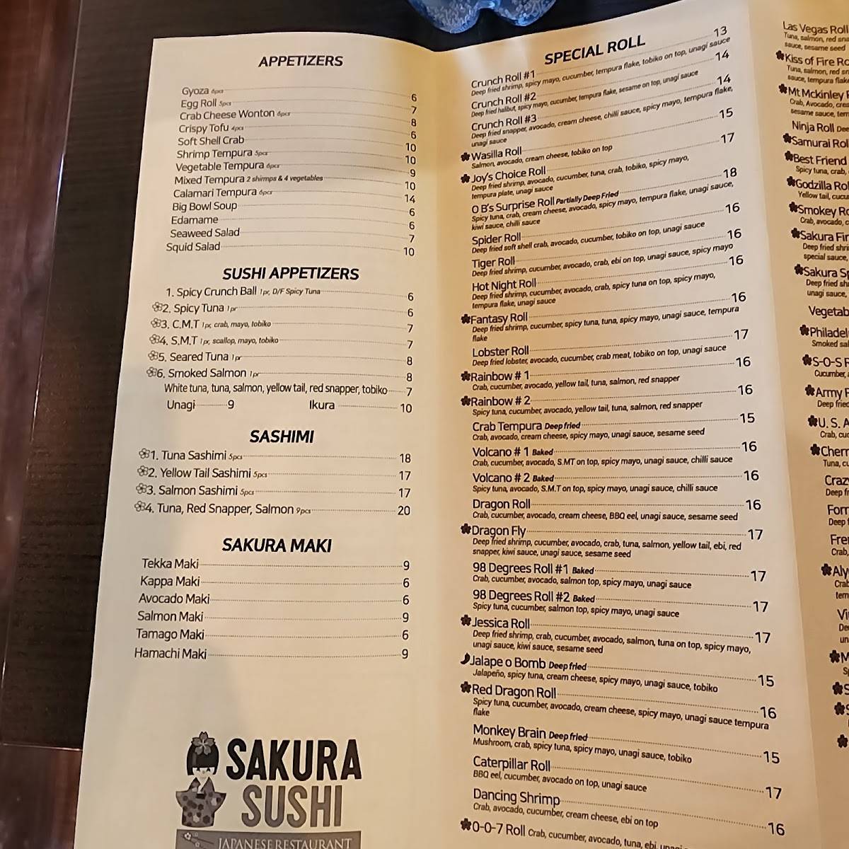 Menu at Sakura Sushi restaurant, Wasilla, 991 S Hermon Rd #600