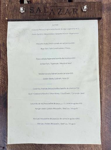 Menu at SalAzar Restaurante, Ensenada