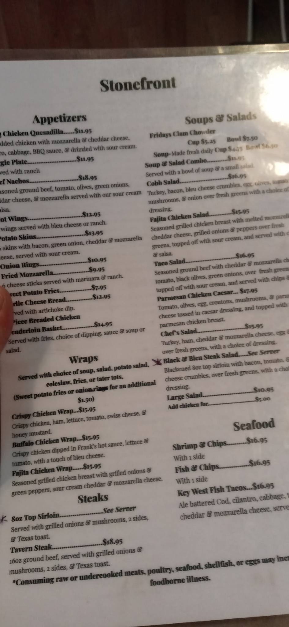 Menu at The Stonefront pub & bar, Salem