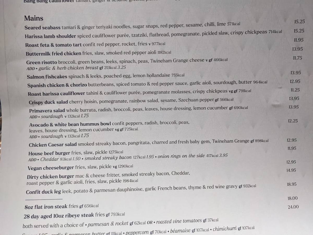 Menu at Cosy Club, Salisbury, 49 New St