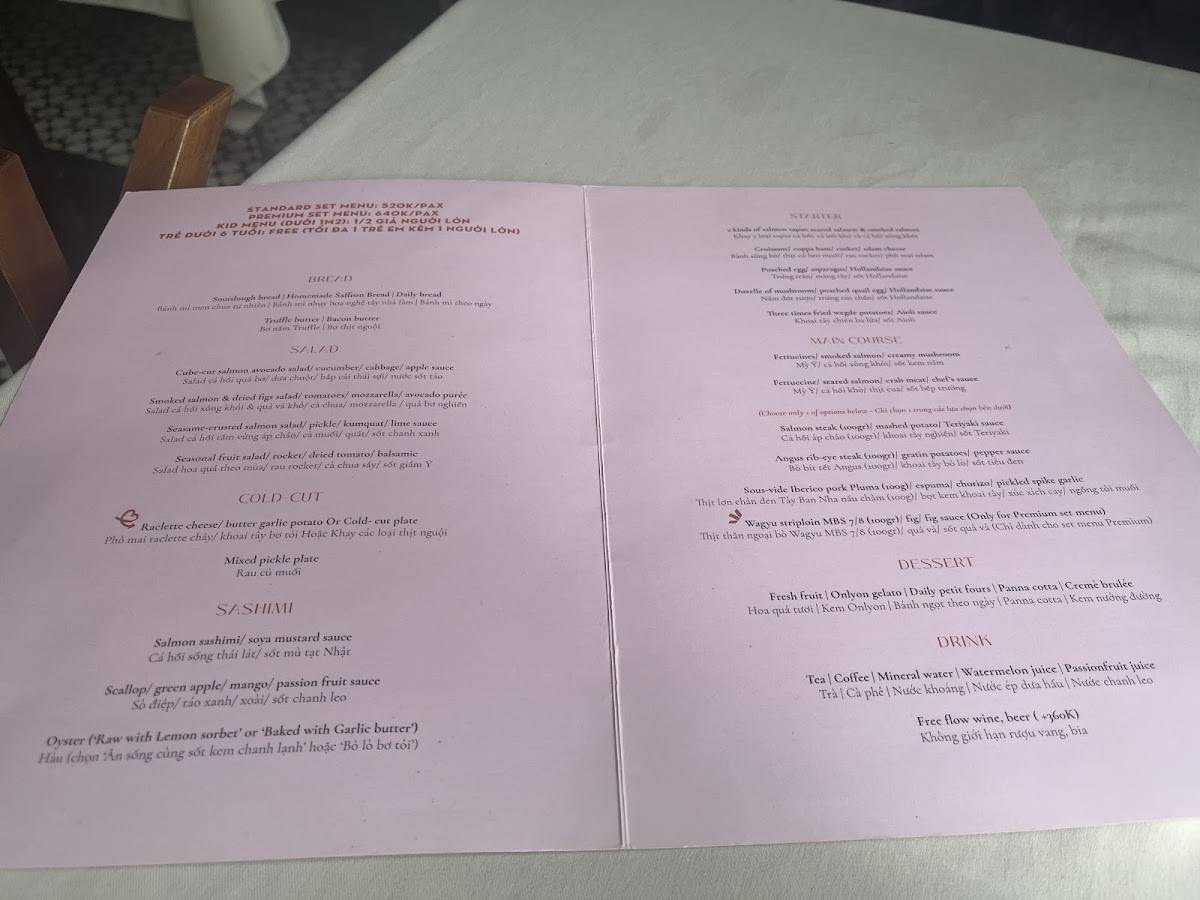 Menu at Salmonoid restaurant, Hanoi
