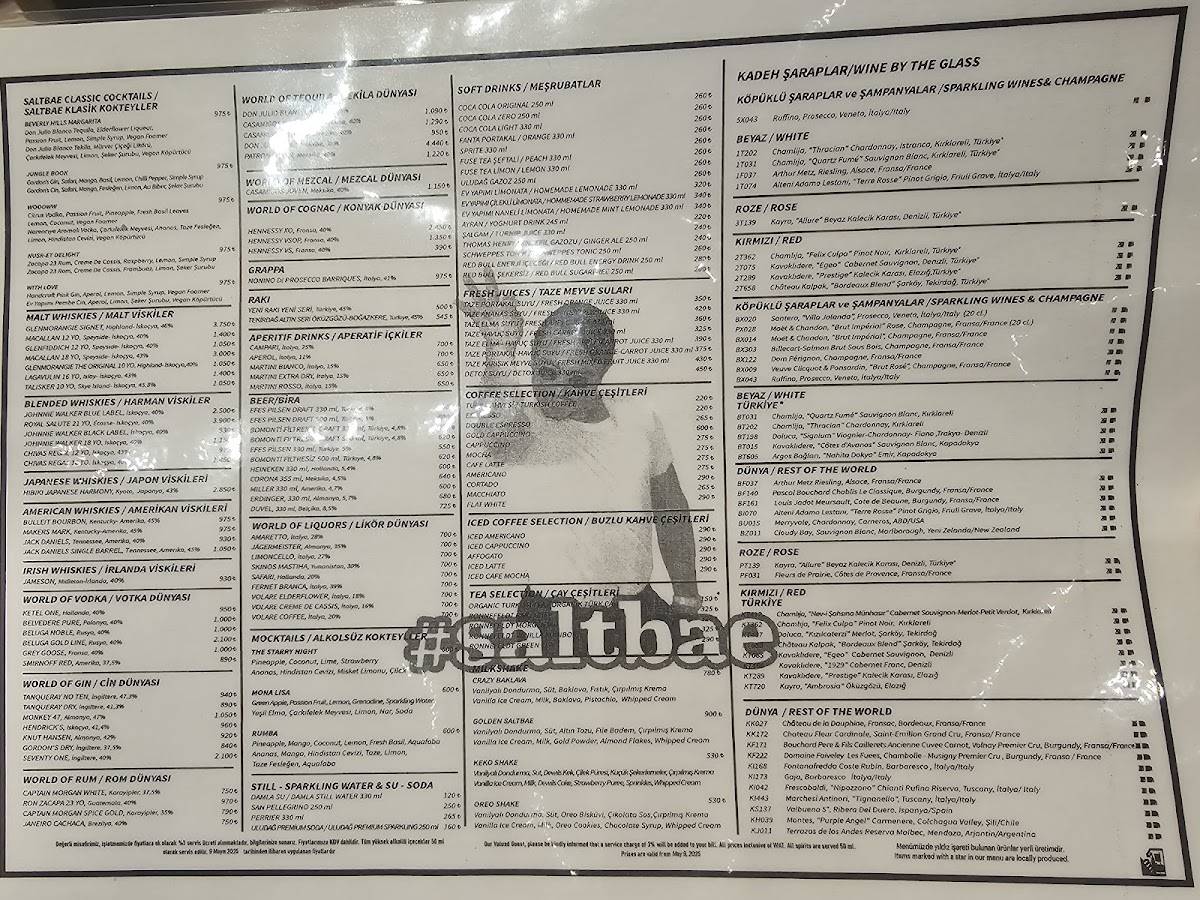 Menu at Saltbae Burger restaurant, Arnavutköy