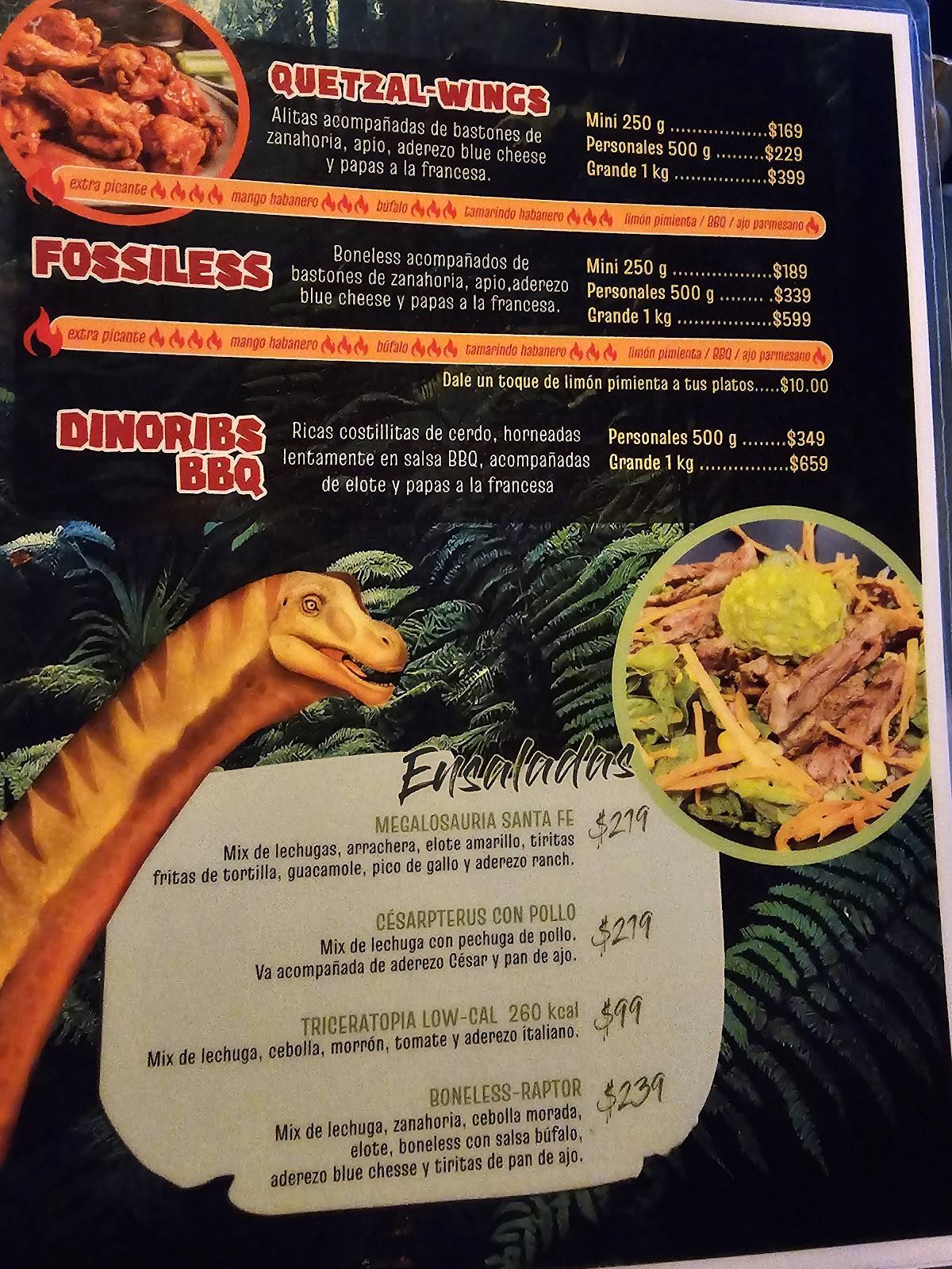 Carta del restaurante Jurassic Food & Adventure, Saltillo