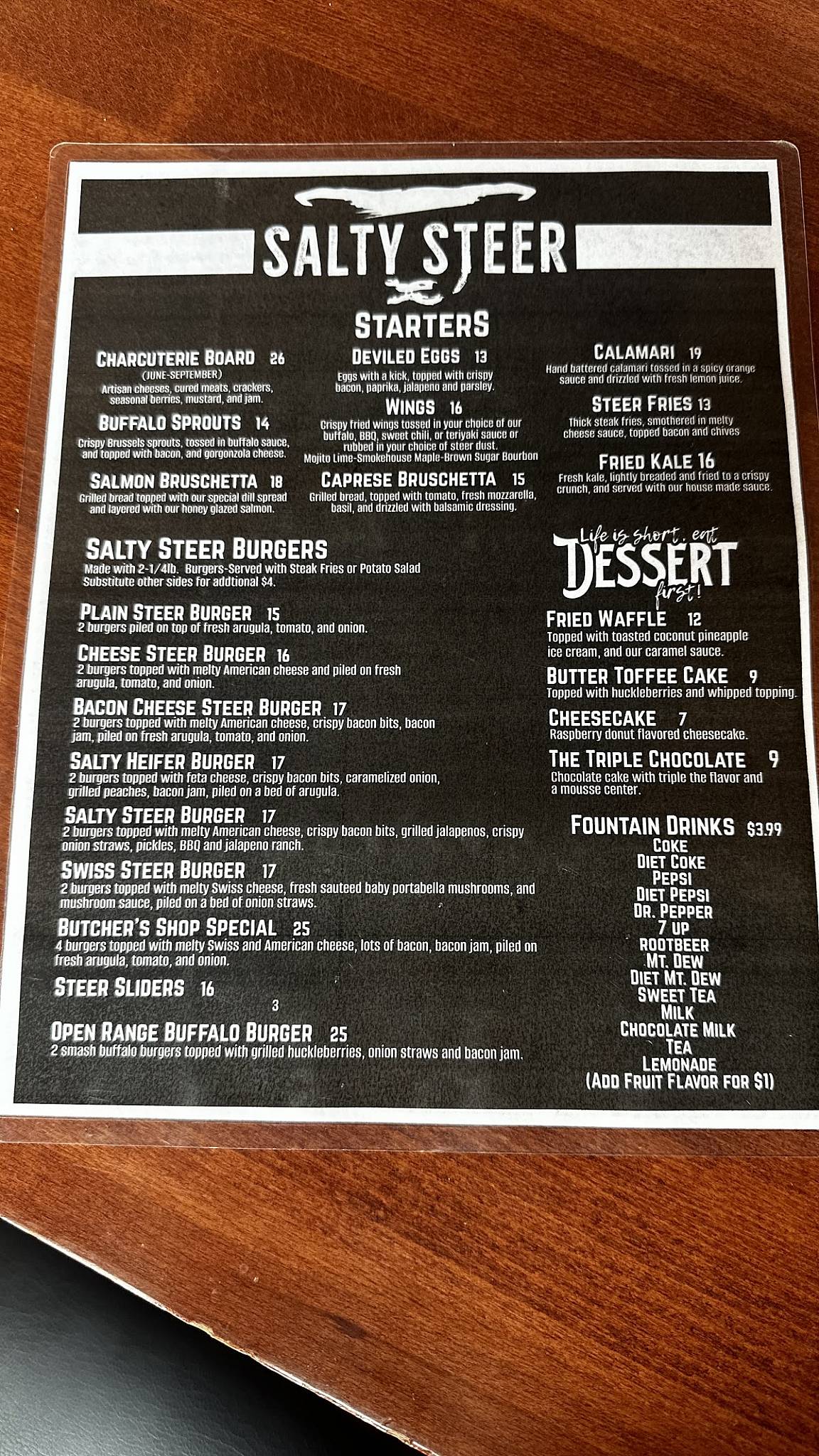 Menu at Salty Steer pub & bar, Wall