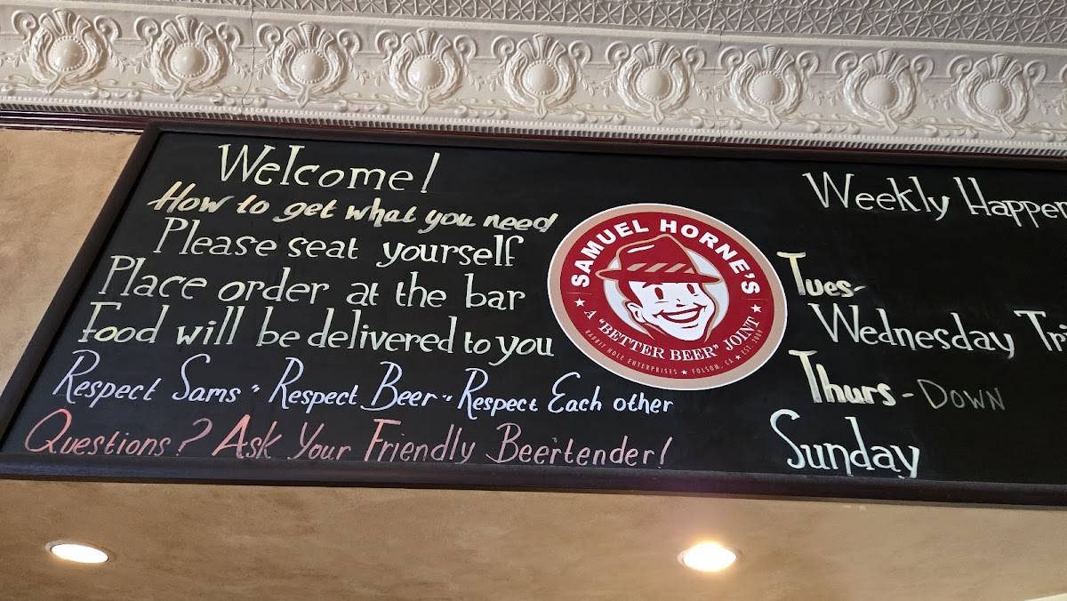 Menu at Samuel Horne's Tavern pub & bar, Folsom