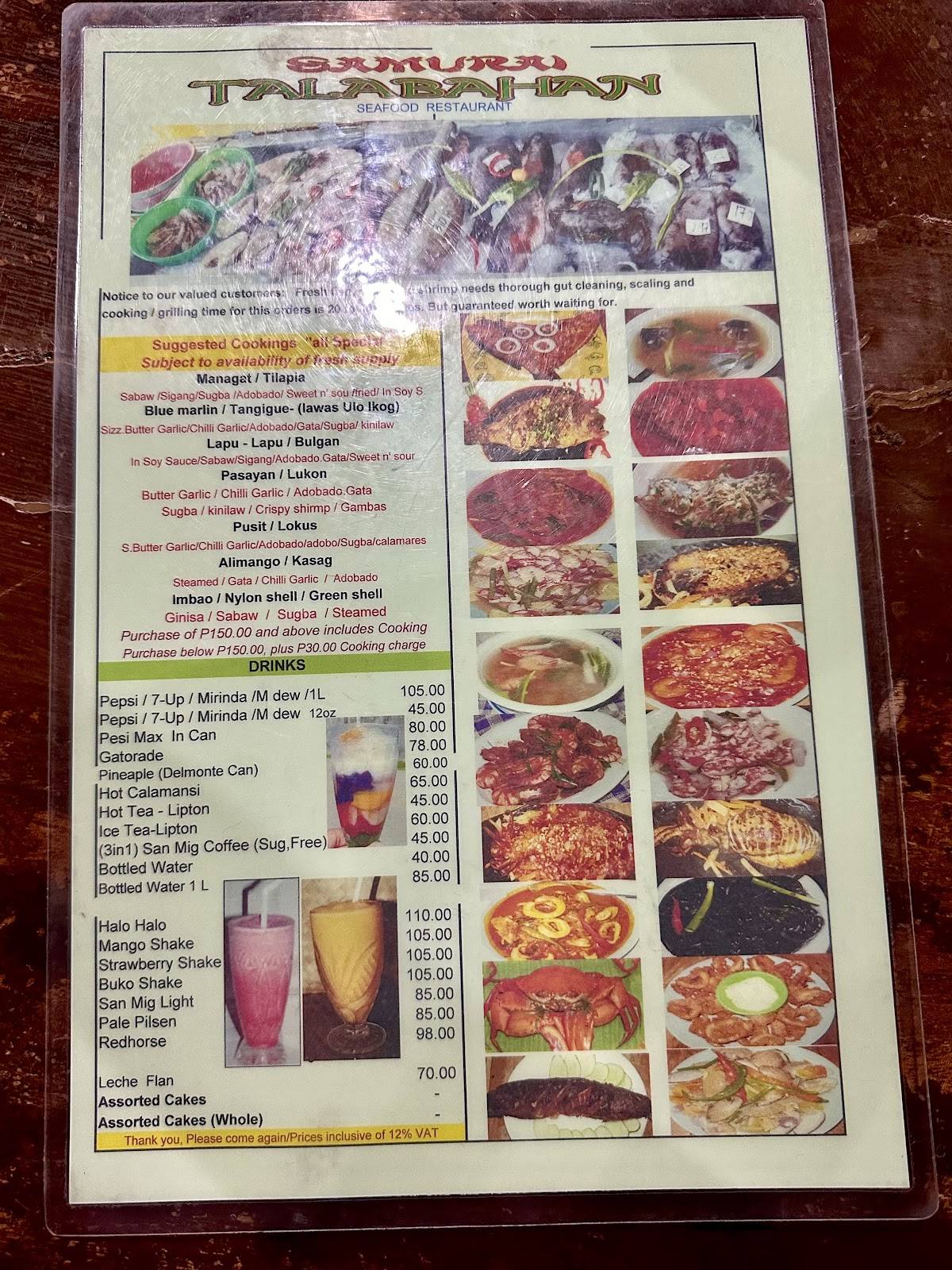 Menu at Samurai Talabahan restaurant, Iloilo City