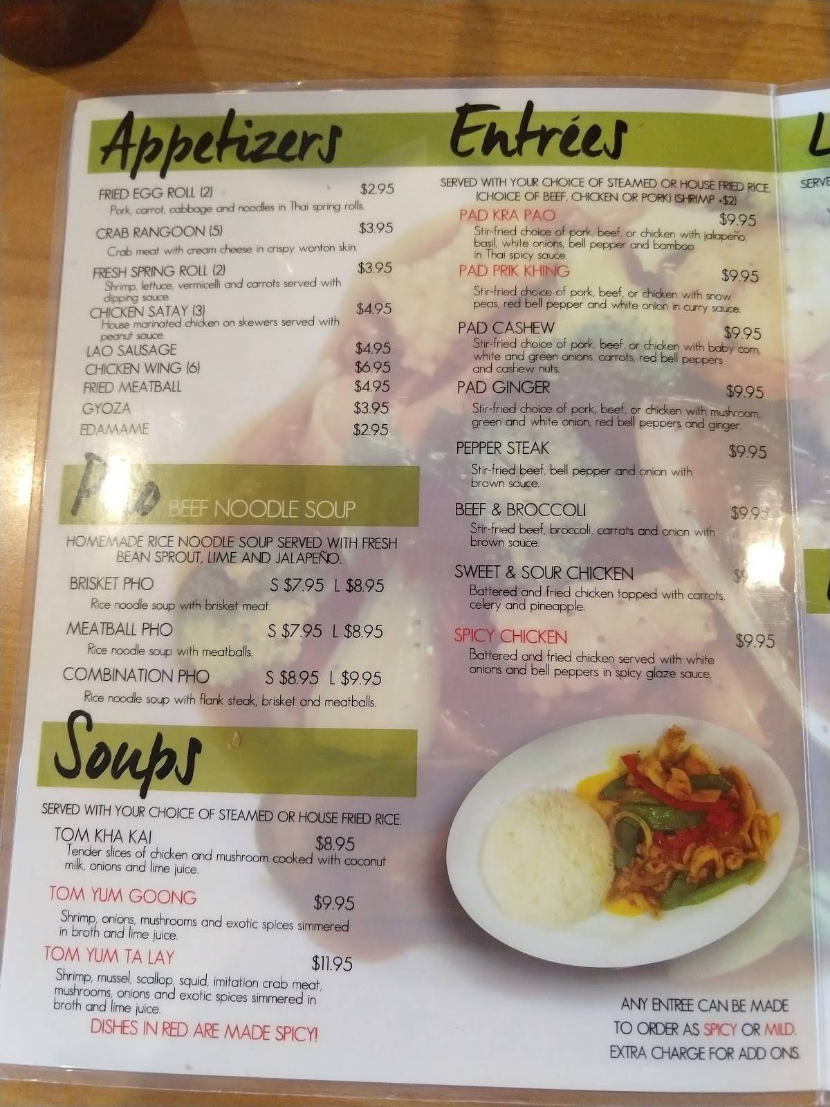 Menu at Ban Moon restaurant, San Angelo, 405 W Ave N