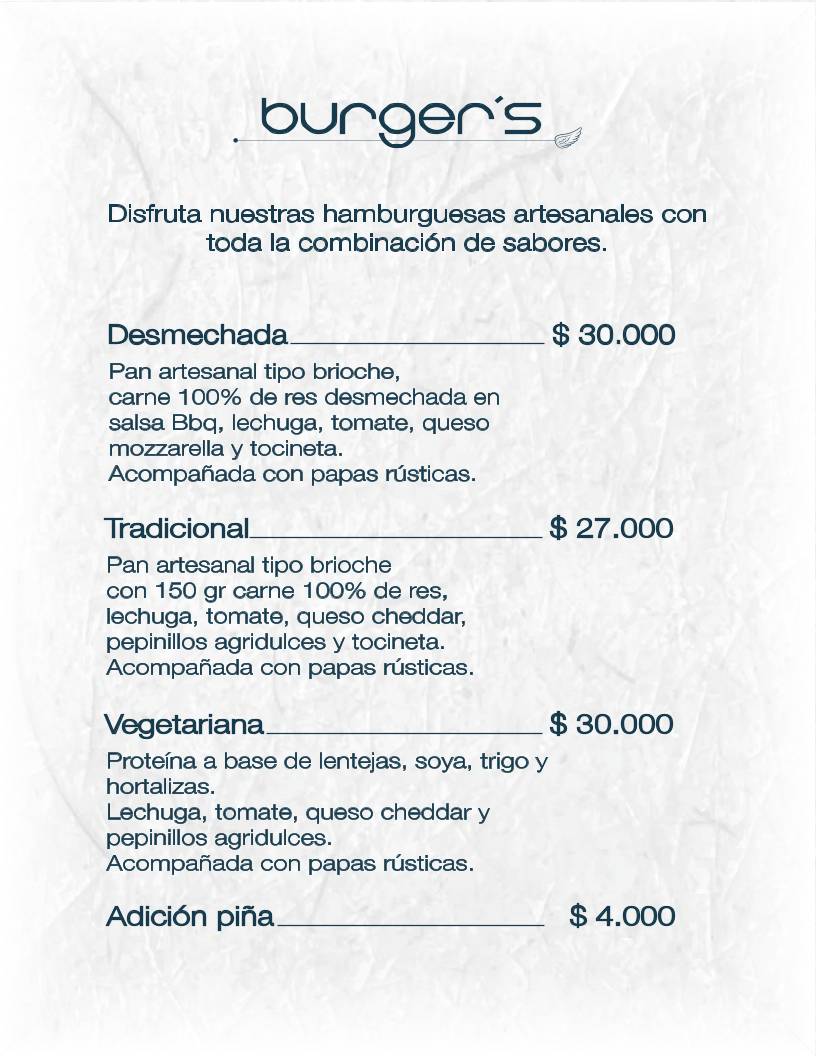 Carta de San Baco restaurante bar, Medellín