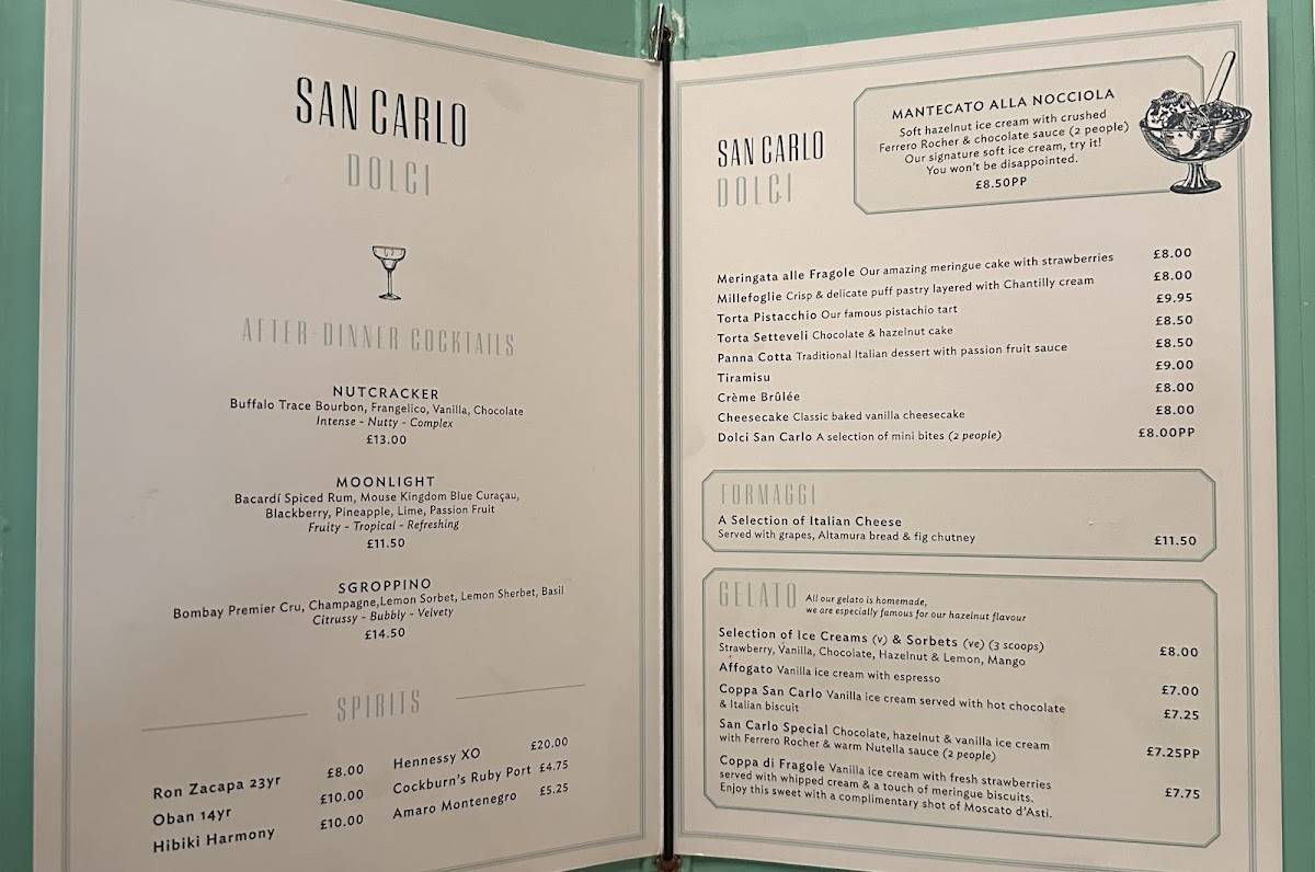 Menu at San Carlo - Manchester restaurant, Manchester, 42 King St W